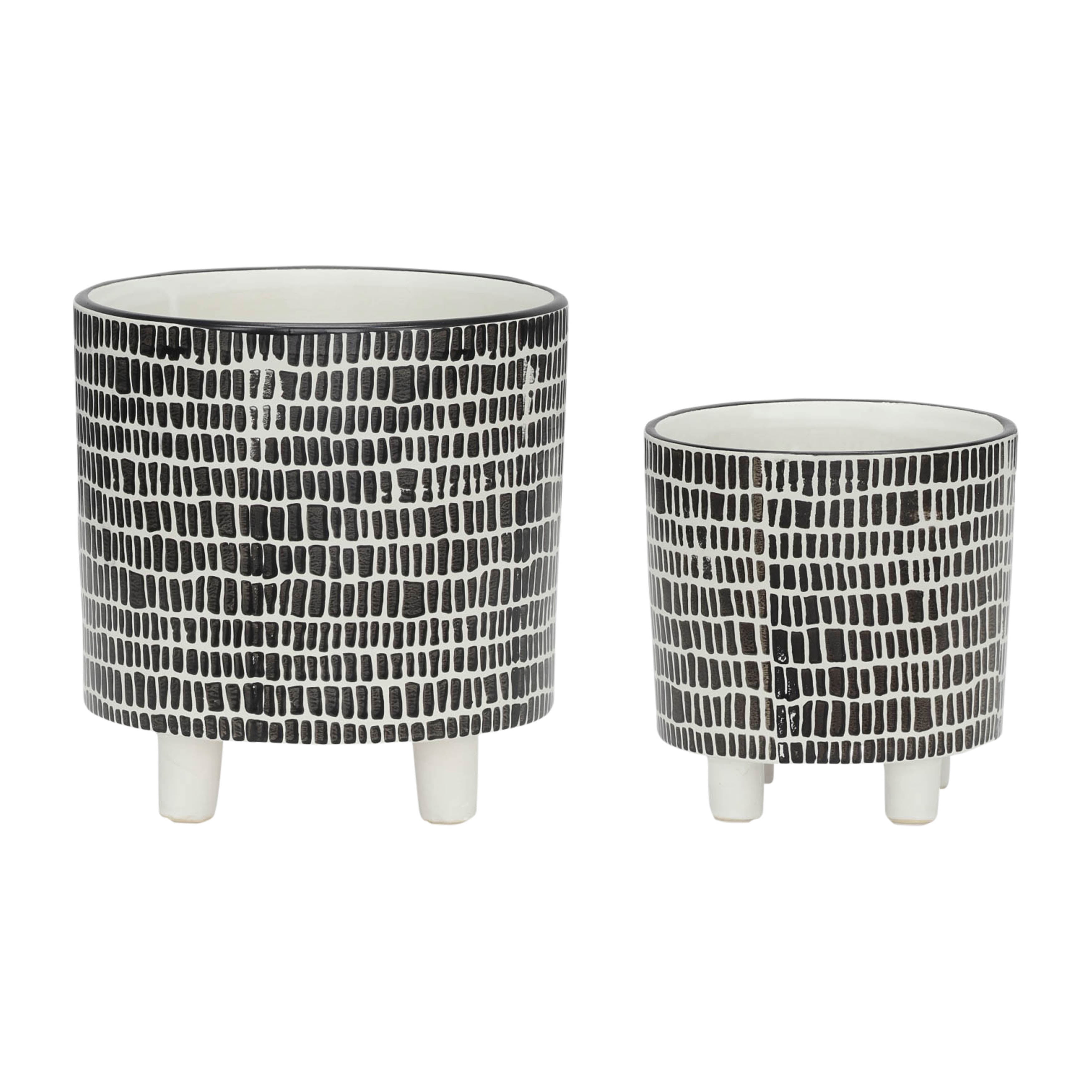Sagebrook Home Set Of 2 Geo Design Footed Planters 9/6", Black/White ...