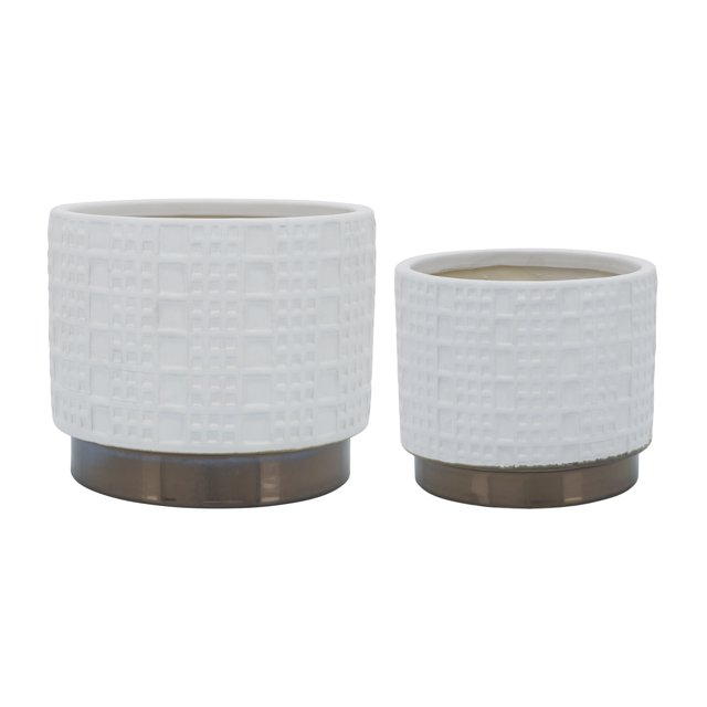 Sagebrook Home Set Of 2 Mesh Metallic Planters 6/8", White, Round ...