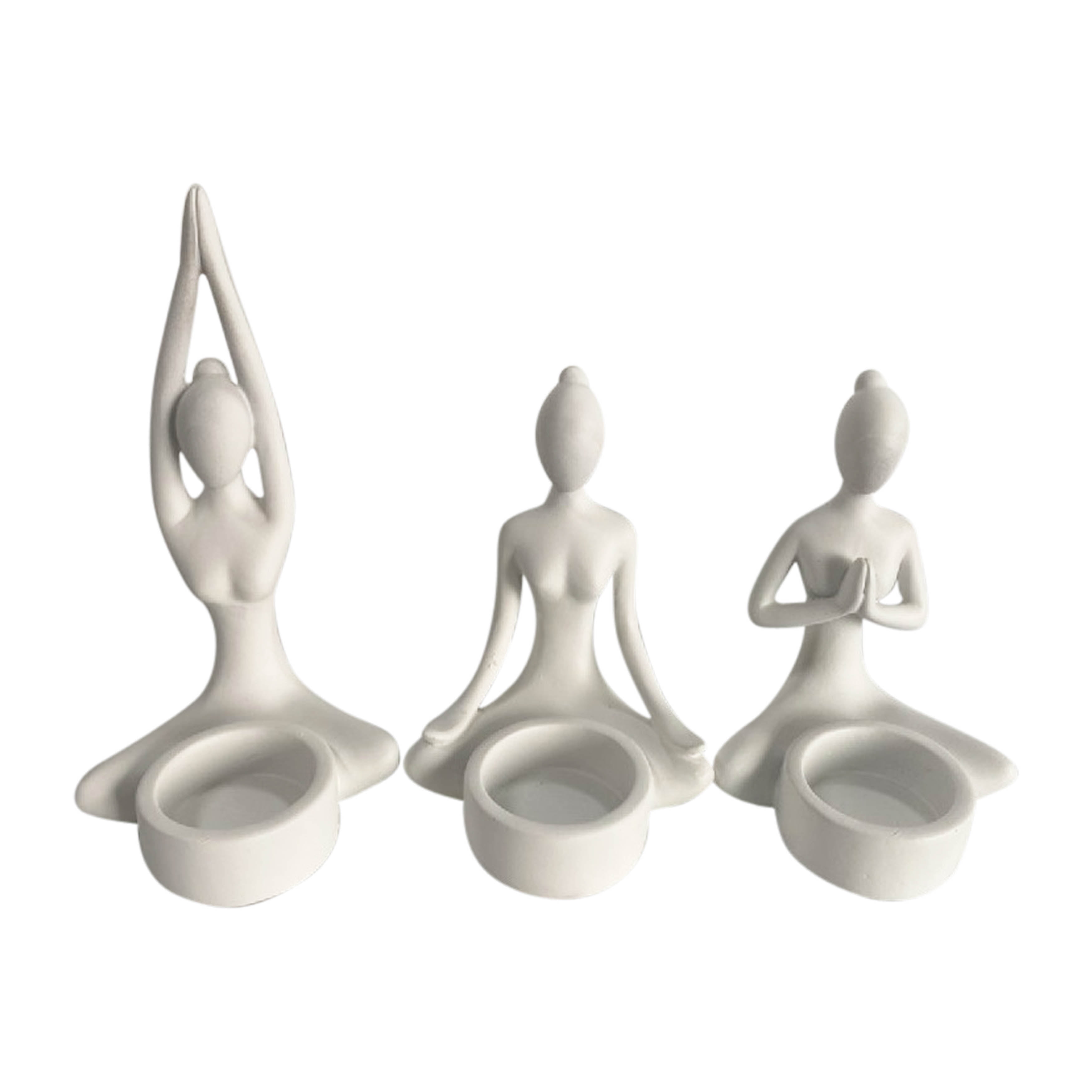 Sagebrook Home Set of 3, 7"h Resin Yoga Women Tealight Holder, White ...