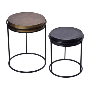 Sagebrook Home Nested Travertine & Acacia Wood Side Tables - Set of 2 ...