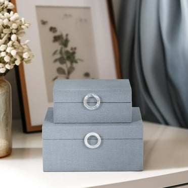 DecMode Farmhouse Cream Wood Decorative Storage Box Set with White Lids ...
