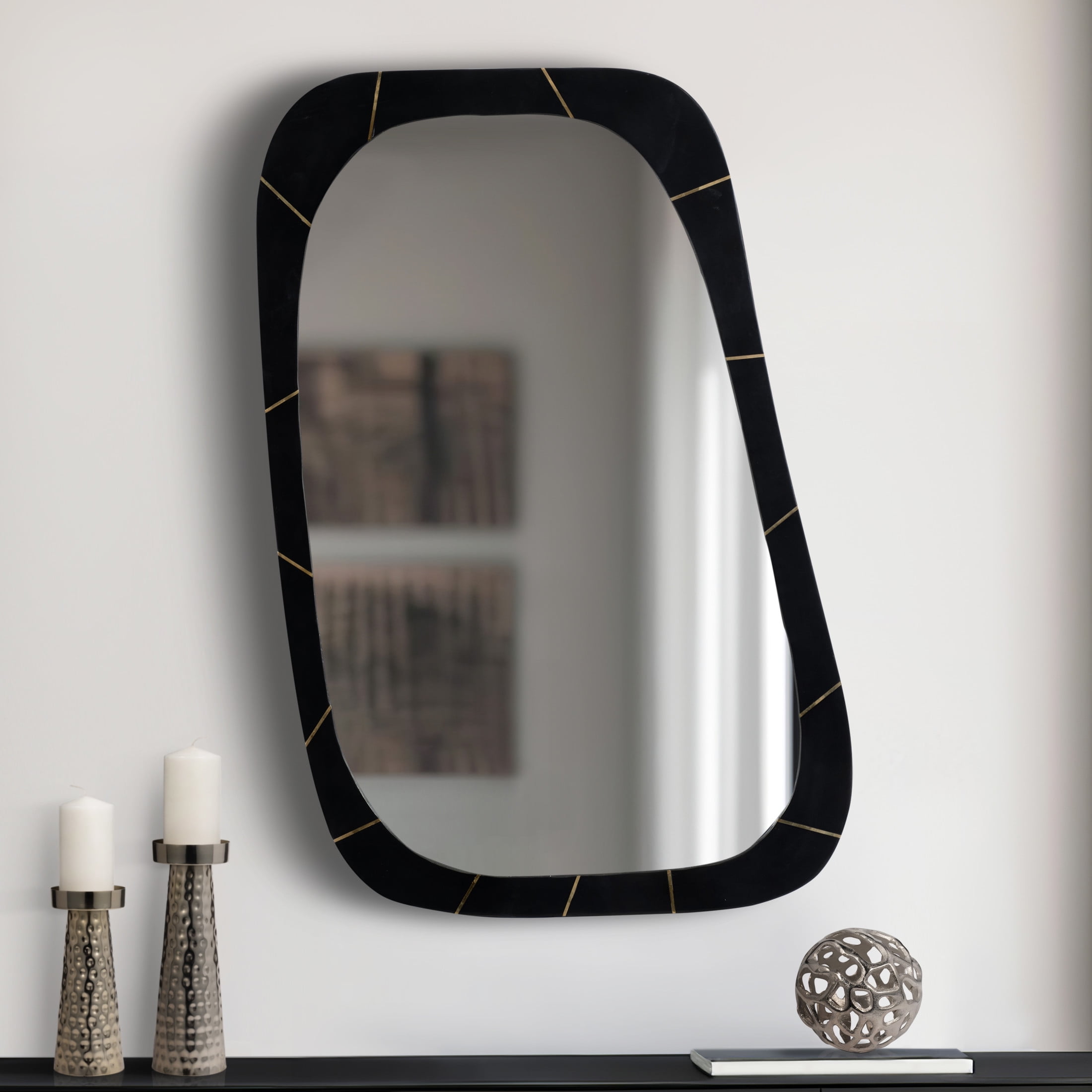 Sagebrook Home Wavy Modern Black Resin Mirror With Brass Inlay, 36x21 ...