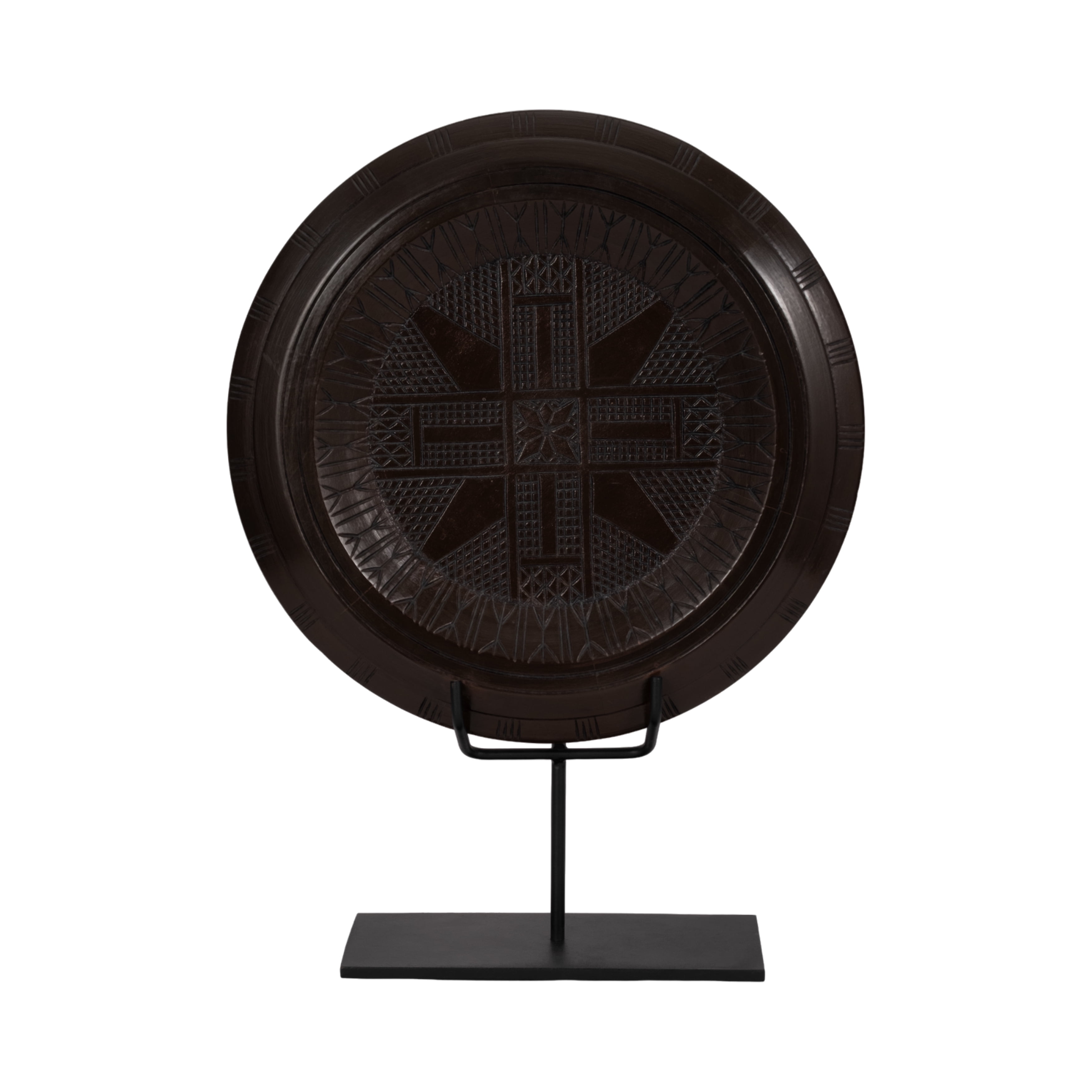 24" Aztec Table Sculpture Contemporary Abstract Metal and Wood Brown ...
