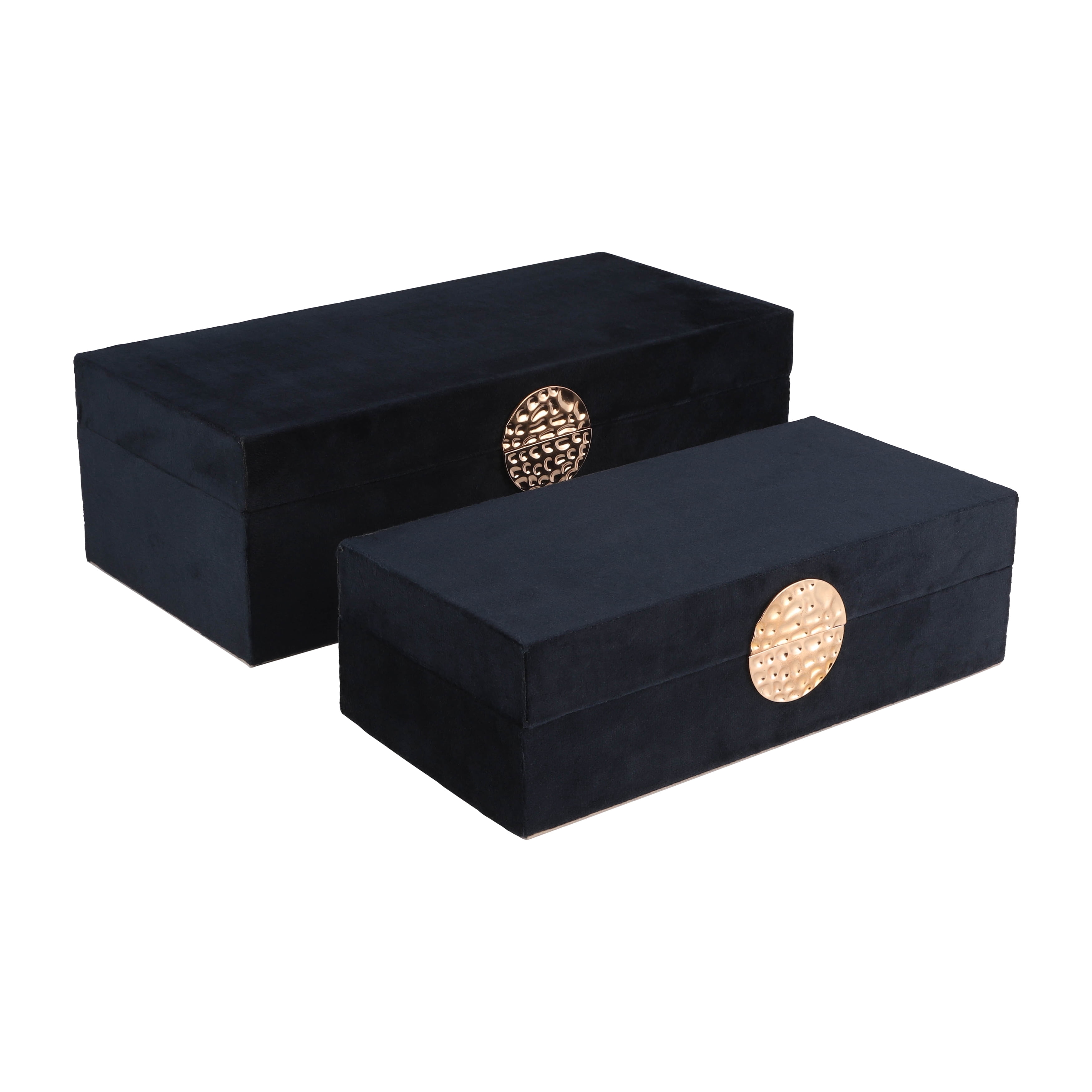 Sagebrook Home Wood, Set Of 2 10/12" Box With Medallion, Navy/Gold ...