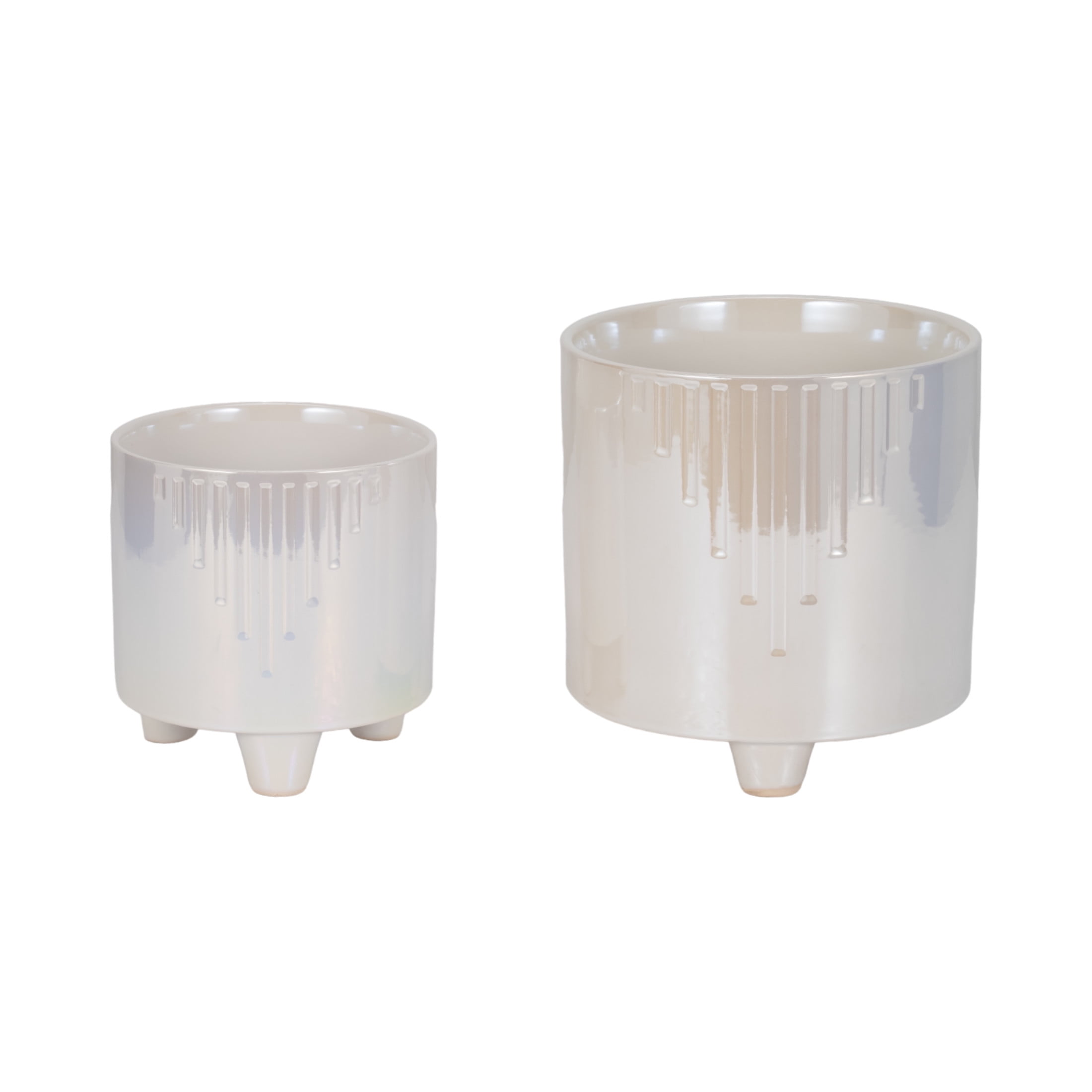 Sagebrook Home's Ceramic Iridescent Line Footed Planters Set in Ivory ...
