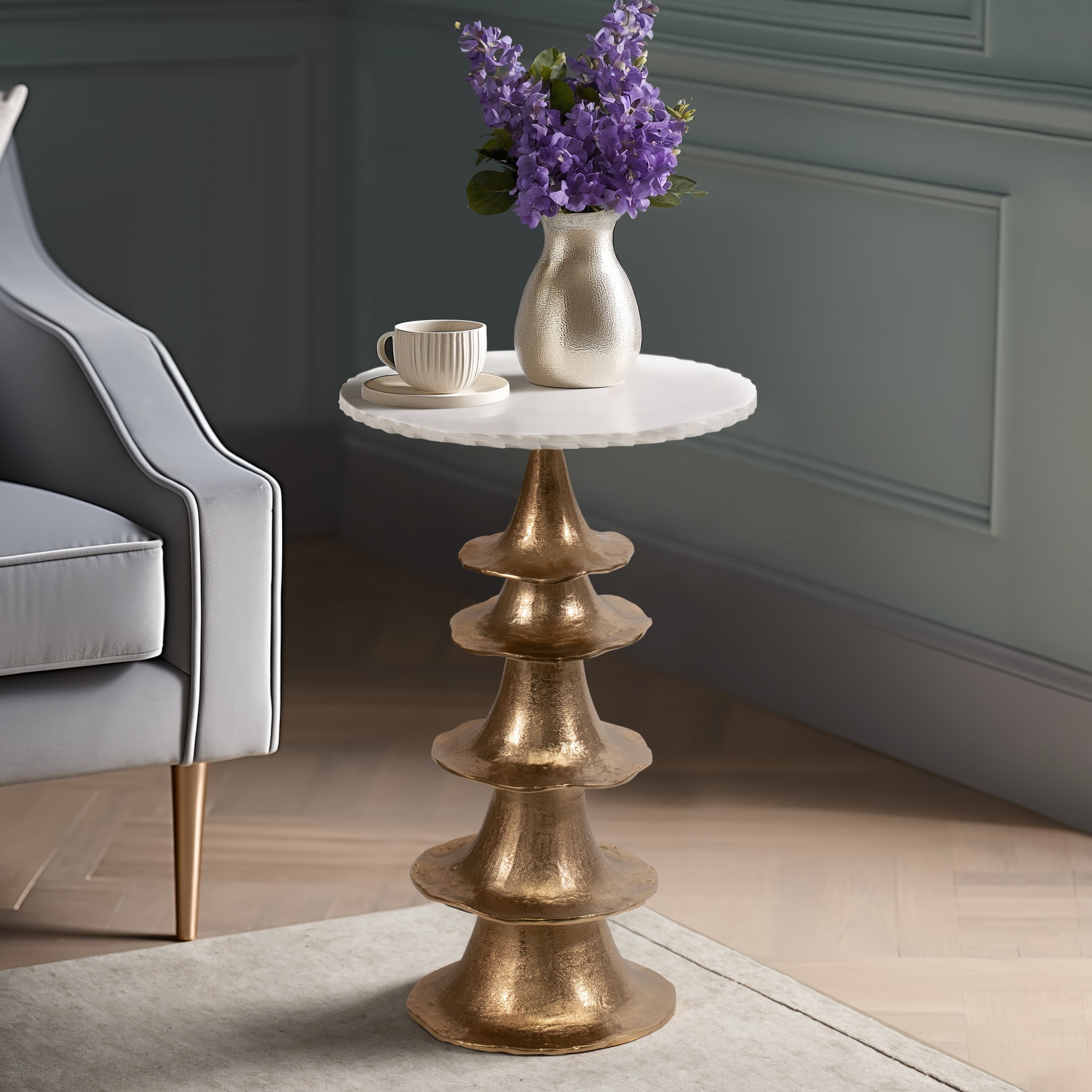 Sagebrook Home's Elegant 24-Inch Jagged Edge Accent Table, White Marble ...