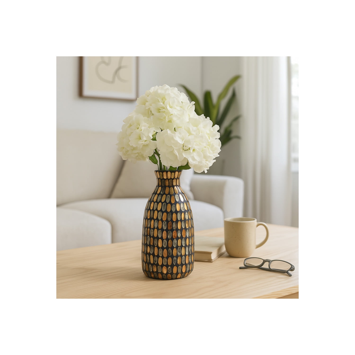 Artistic Mosaic Glass Vase for Living Room Decor - Flower Vase for ...