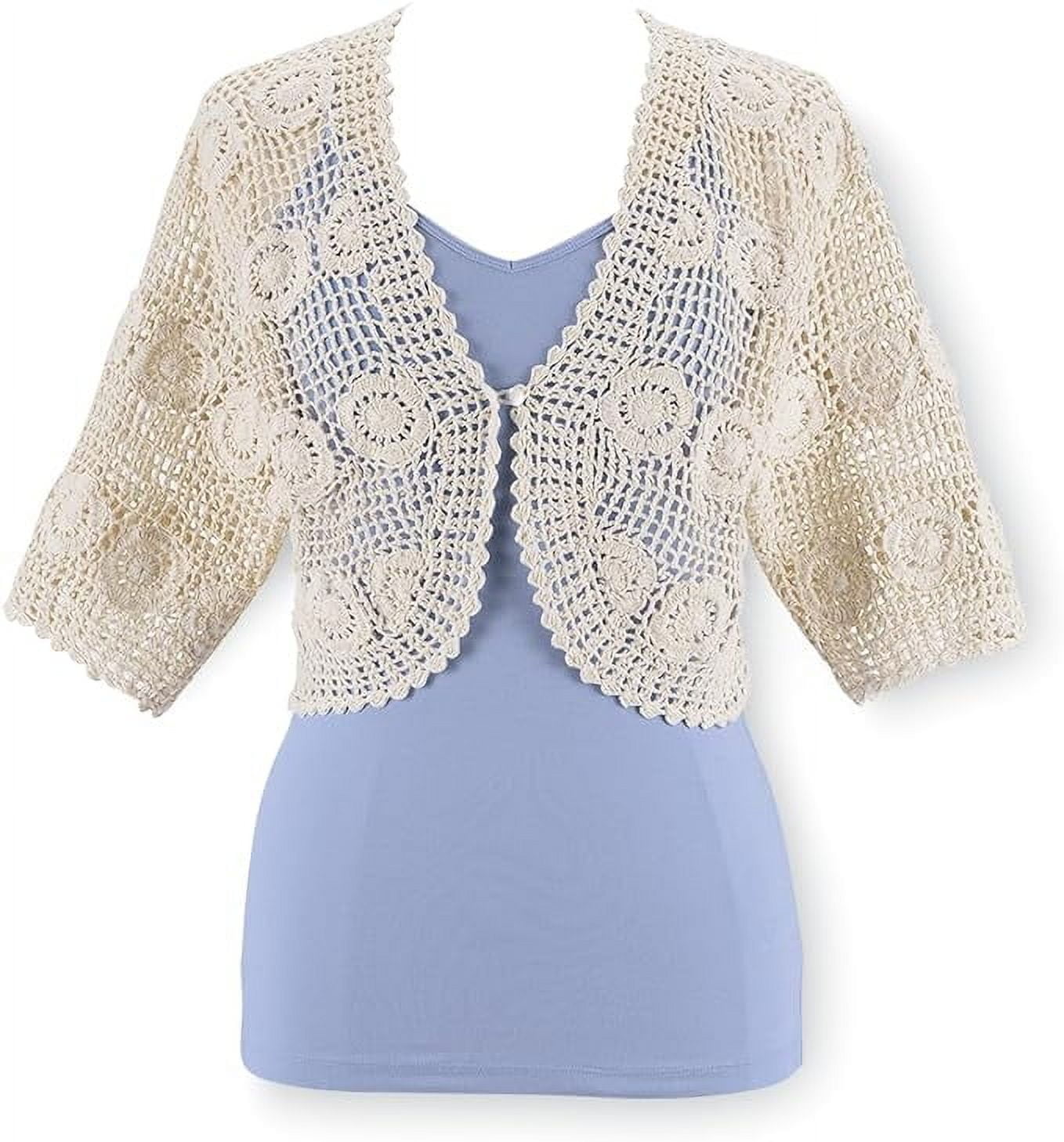 Sagefinds Crocheted Women’s Shrug Cropped Sweater, Elbow-Length Sleeves ...