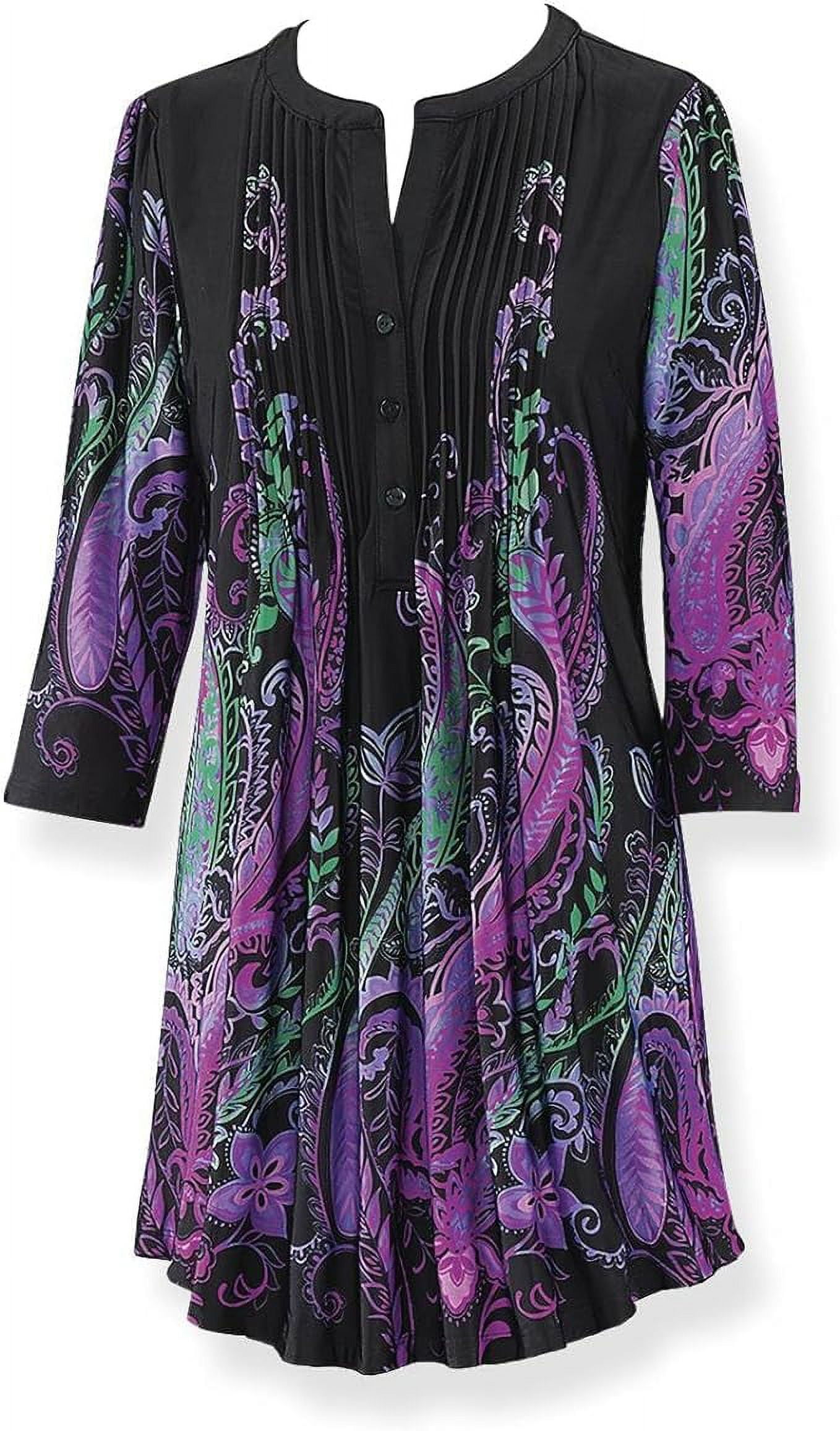 SAGEFINDS Paisley Pintuck Tunic for Women, Long Pullover Top with 3/4 ...