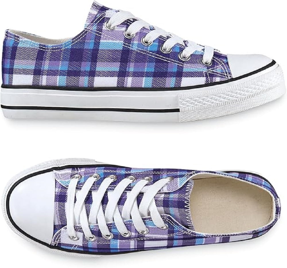 Sagefinds Purple Plaid Sneakers Lace-Up Style, Rubber Toe, and Nonskid ...