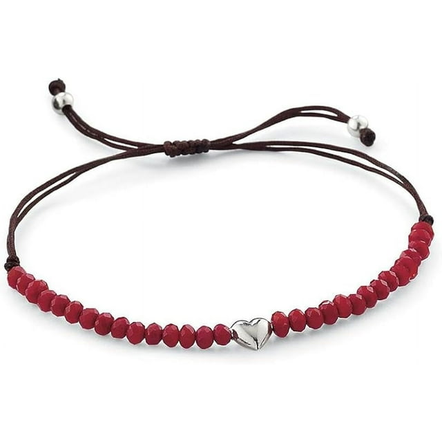 Sagefinds Sterling Heart Red Bead Bracelet Rope Braided Handmade Bracelet with Adjustable Beads ...