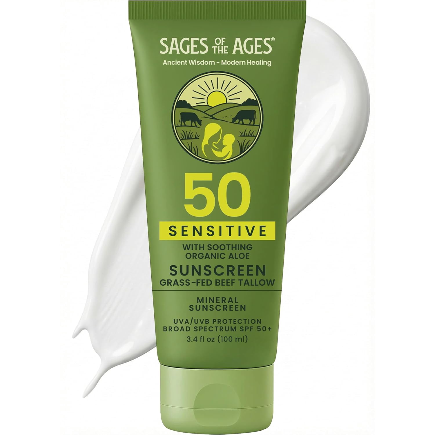 Sages Nutrition Sensitive Mineral Sunscreen SPF 50 with Non-Nano Zinc ...