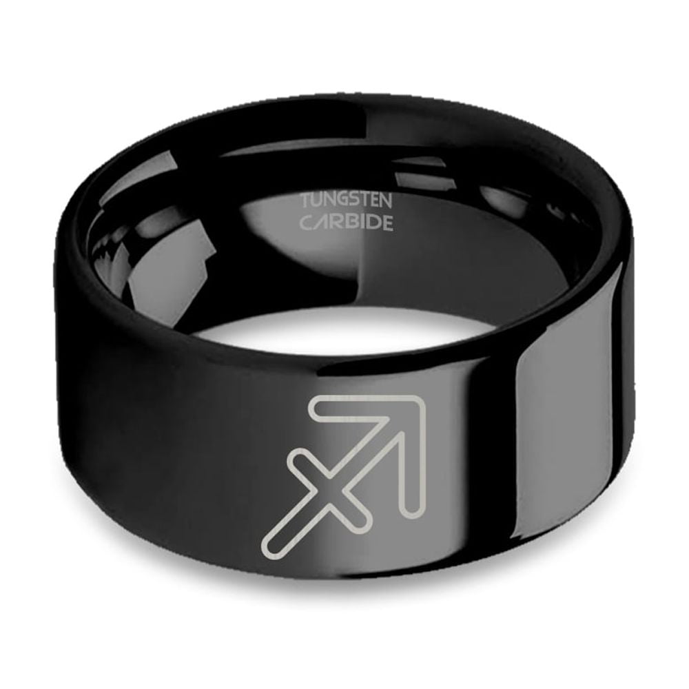 Sagittarius Archer Symbol Black Tungsten Carbide Wedding Band, 10mm ...