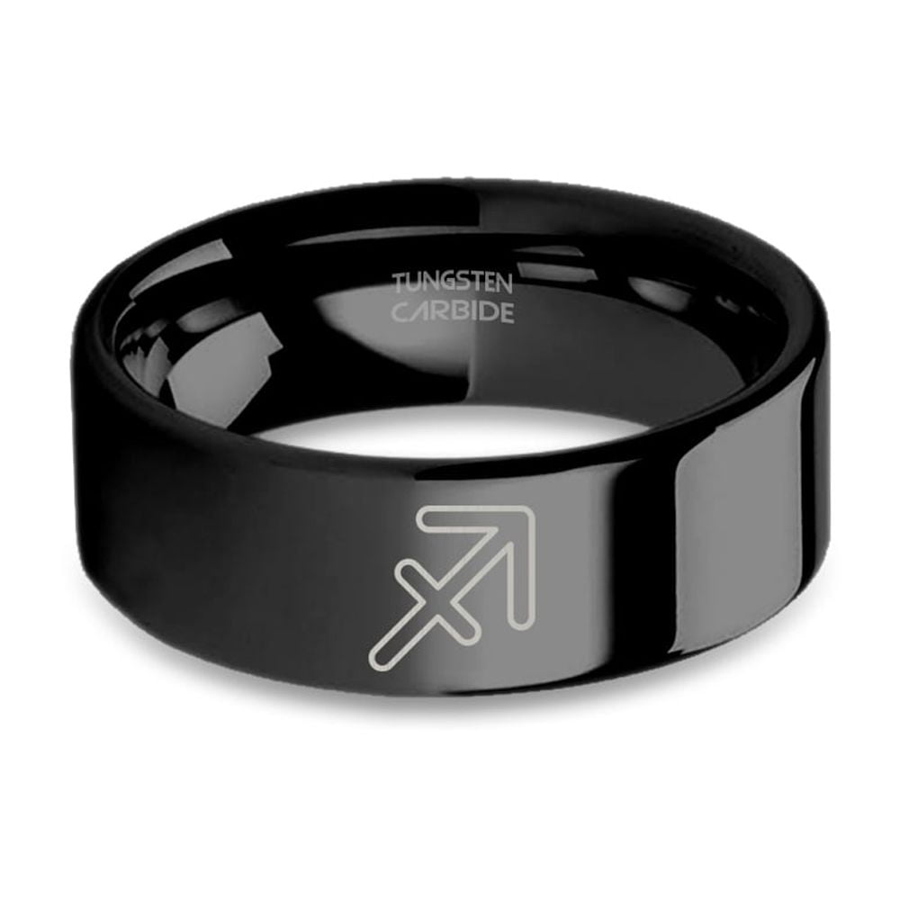 Sagittarius Archer Symbol Black Tungsten Carbide Wedding Band, 8mm ...