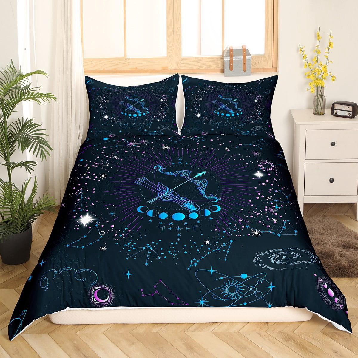 Sagittarius Comforter Cover Hippie Nebula Bed Set, Trippy Zodiac ...