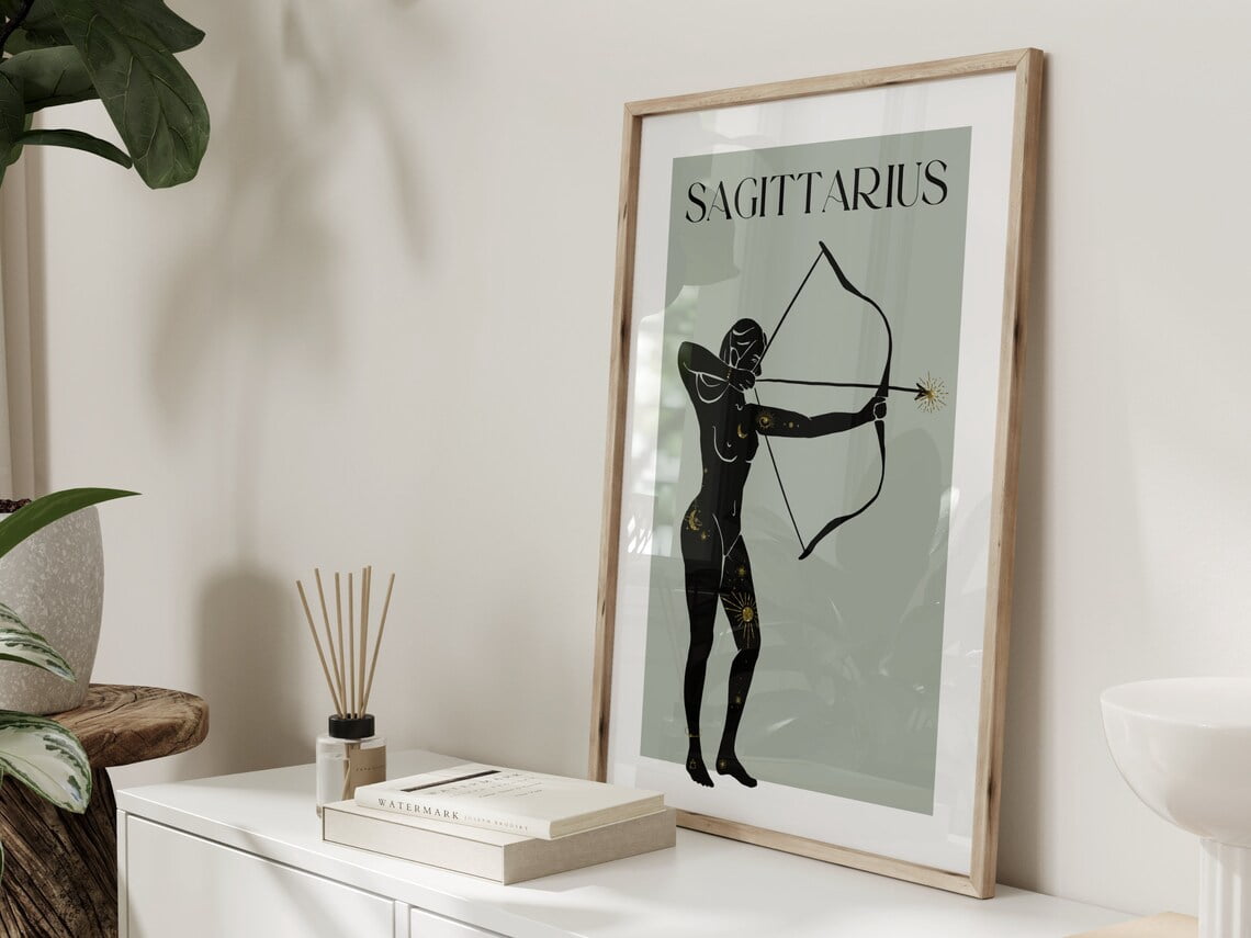 Sagittarius Zodiac Print, Sagittarius Gift, Star Sign, Sage Green Decor ...