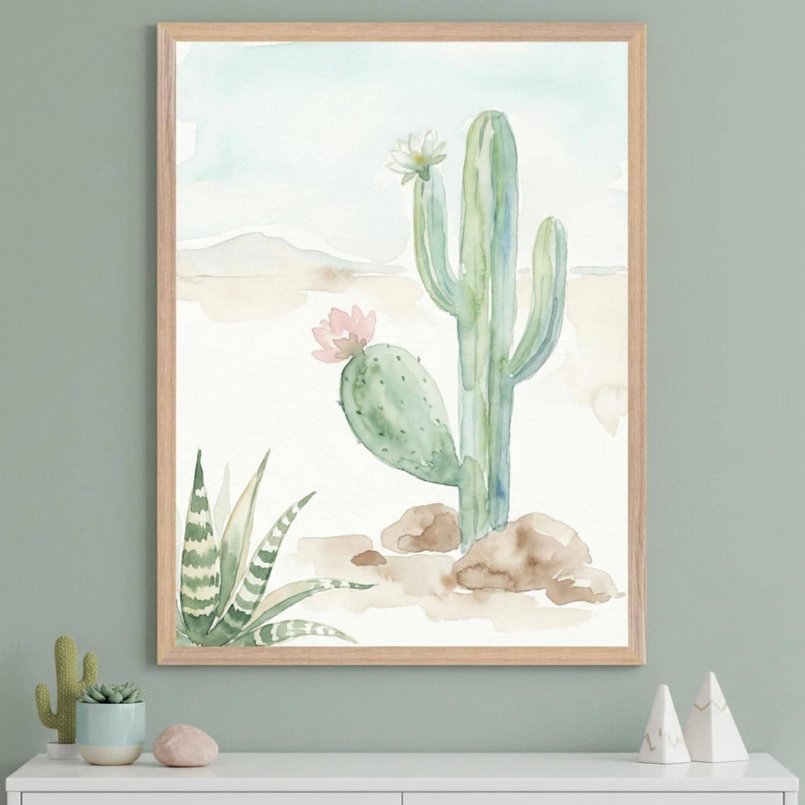 Saguaro Cactus Minimalist Illustration Wall Art Desert Landscape Decor ...