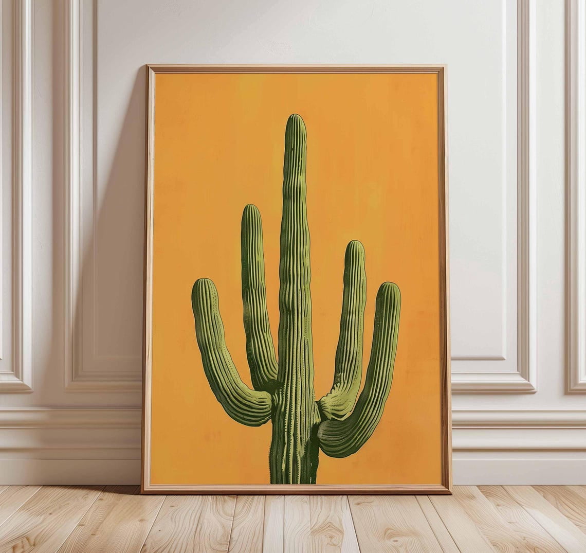 Saguaro Cactus Poster Bold Desert Wall Art Minimal Western Botanical ...