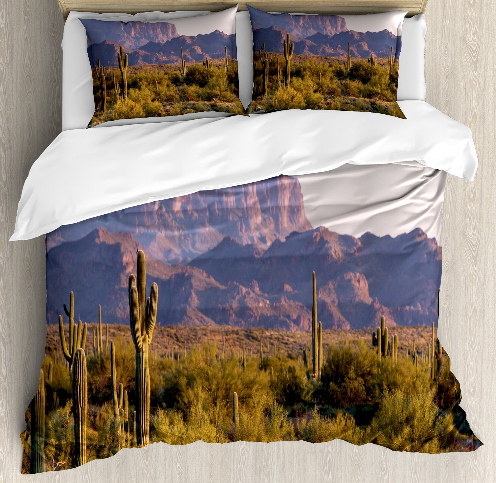 Saguaro Duvet Cover Set, Arizona Desert Landscape with Cactus Mountain ...