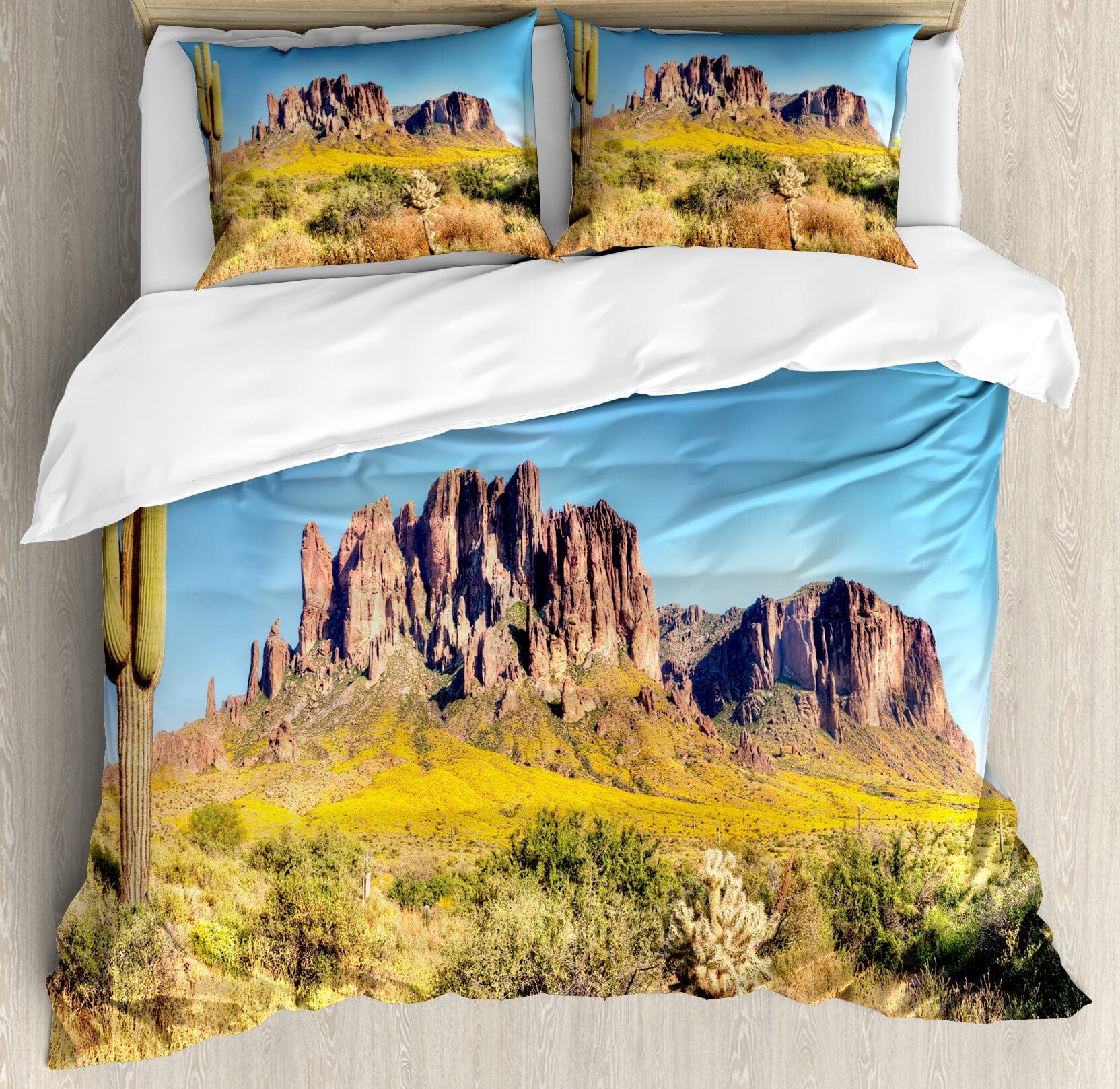 Saguaro Duvet Cover Set, Blooming Brittlebush Superstition Wilderness ...