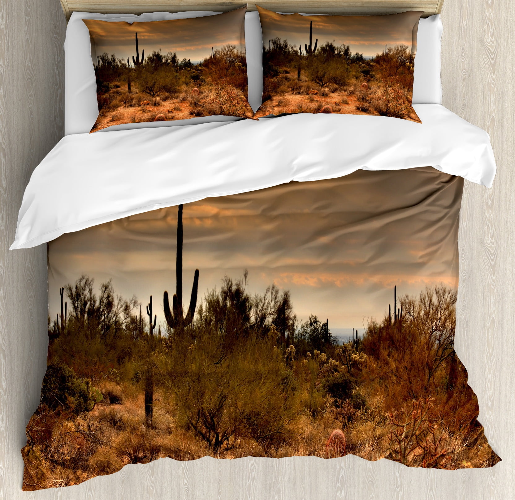 Saguaro Duvet Cover Set, Dramatic Shady Desert View with a Storm Cloud ...