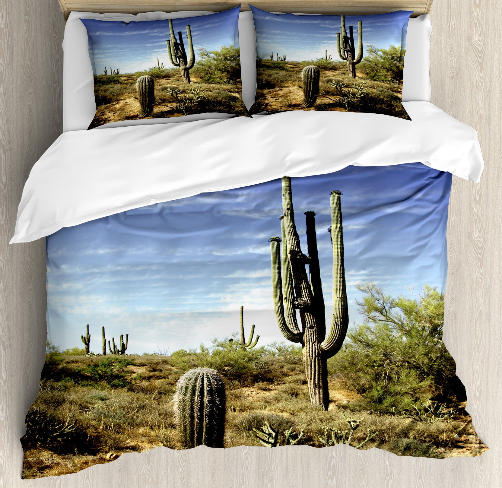 Saguaro Duvet Cover Set, Tall Saguaro Cactus with Spined Leaves Desert ...