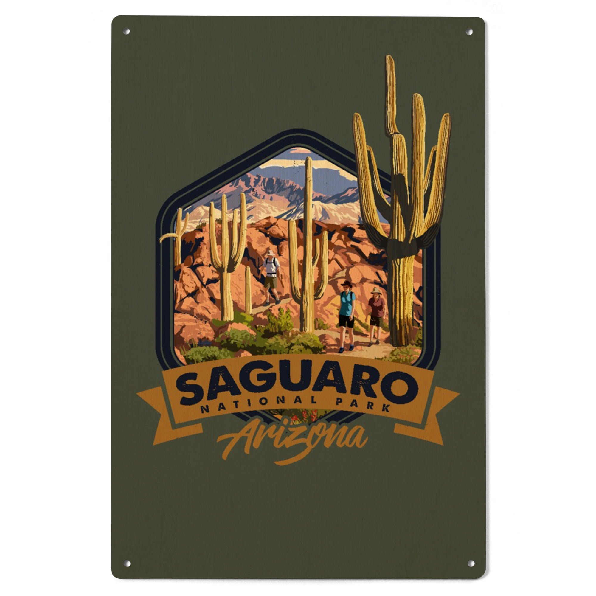 Saguaro National Park, Arizona, Hikers and Saguaro, Contour Birch Wood ...