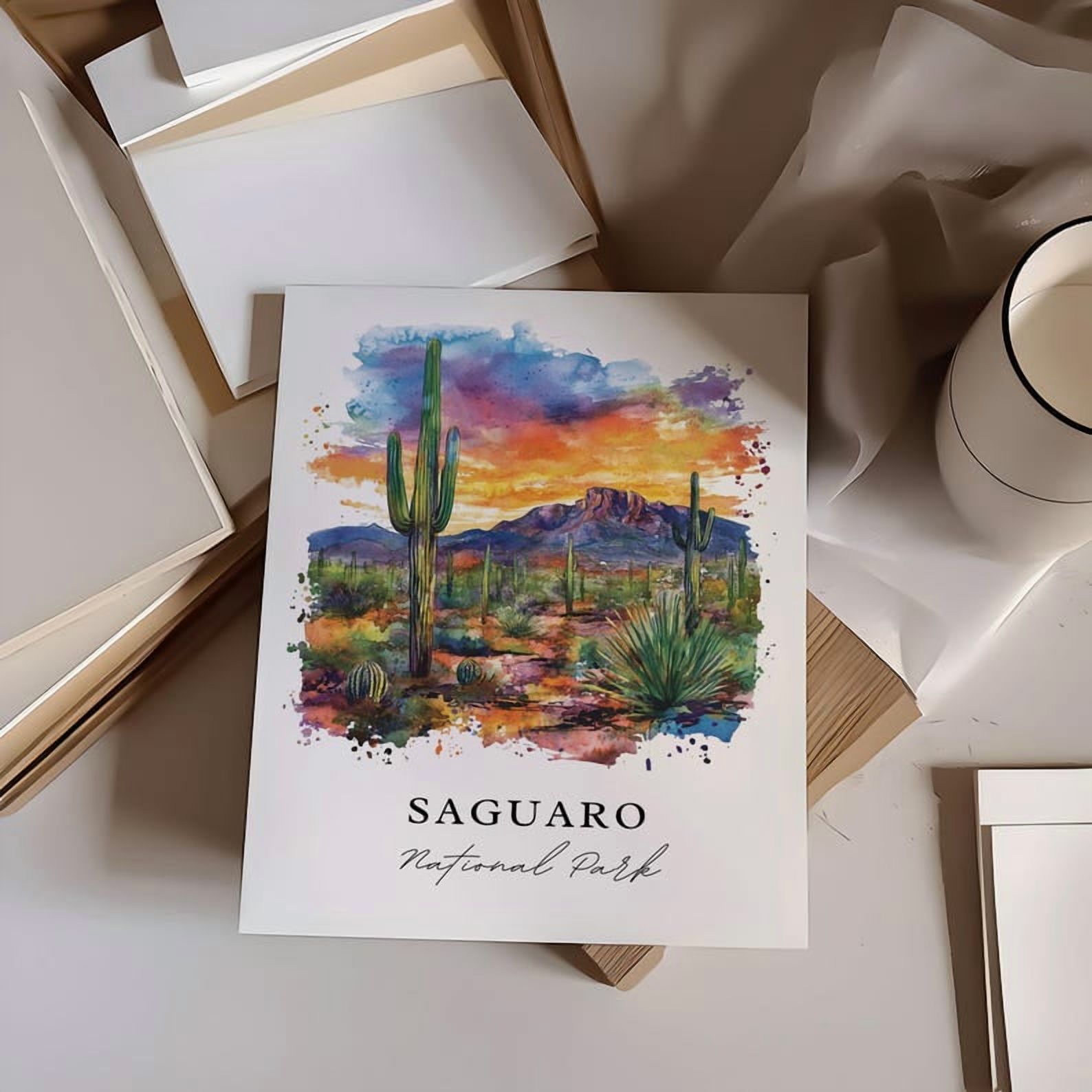 Saguaro National Park Art Pima County Print Saguaro Watercolor Pima ...