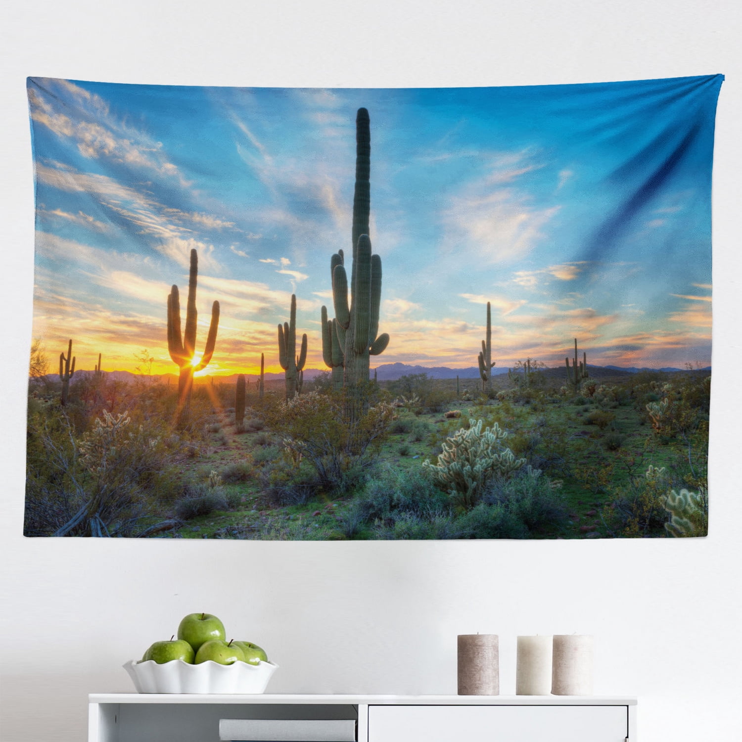 Saguaro Tapestry, Sun Goes Down in Desert Prickly Pear Cactus Southwest ...