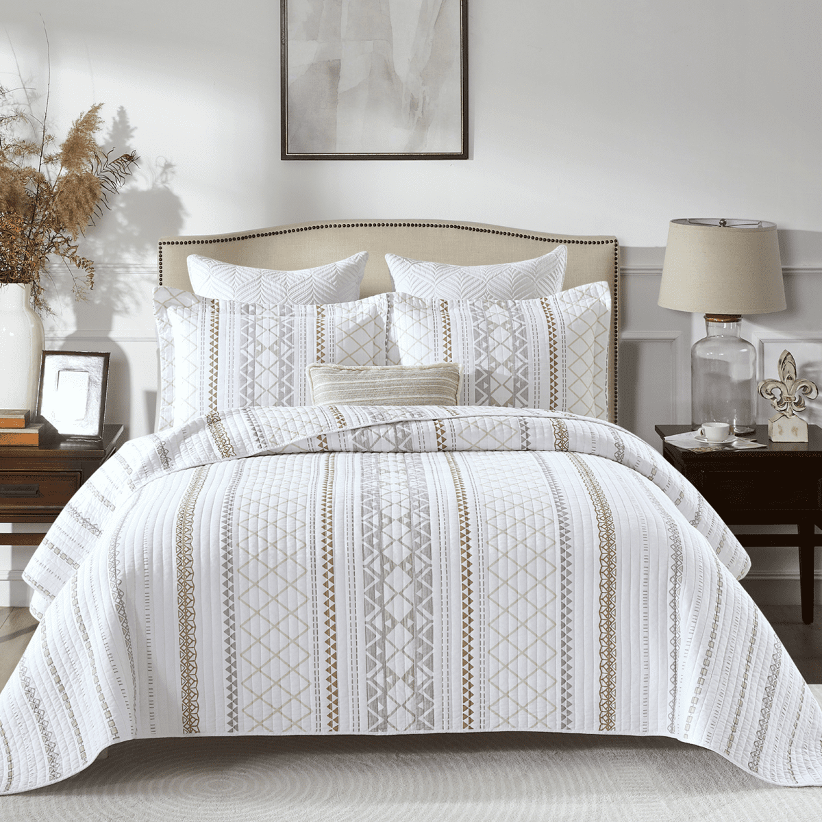 SahSahCasa Boho Quilts Queen Size, 100% Cotton Queen Comforter Set for ...