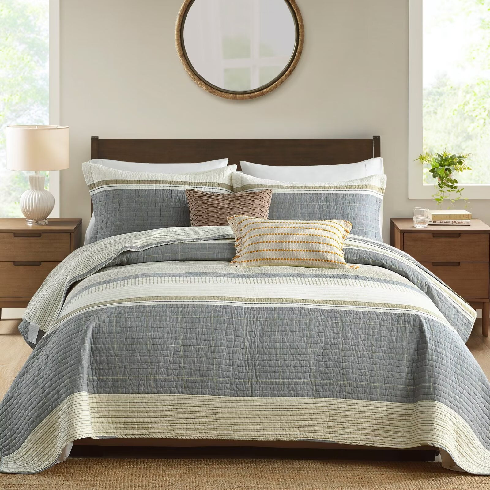 SahSahCasa Striped King Size Quilt, 100% Cotton King Comforter Set for ...