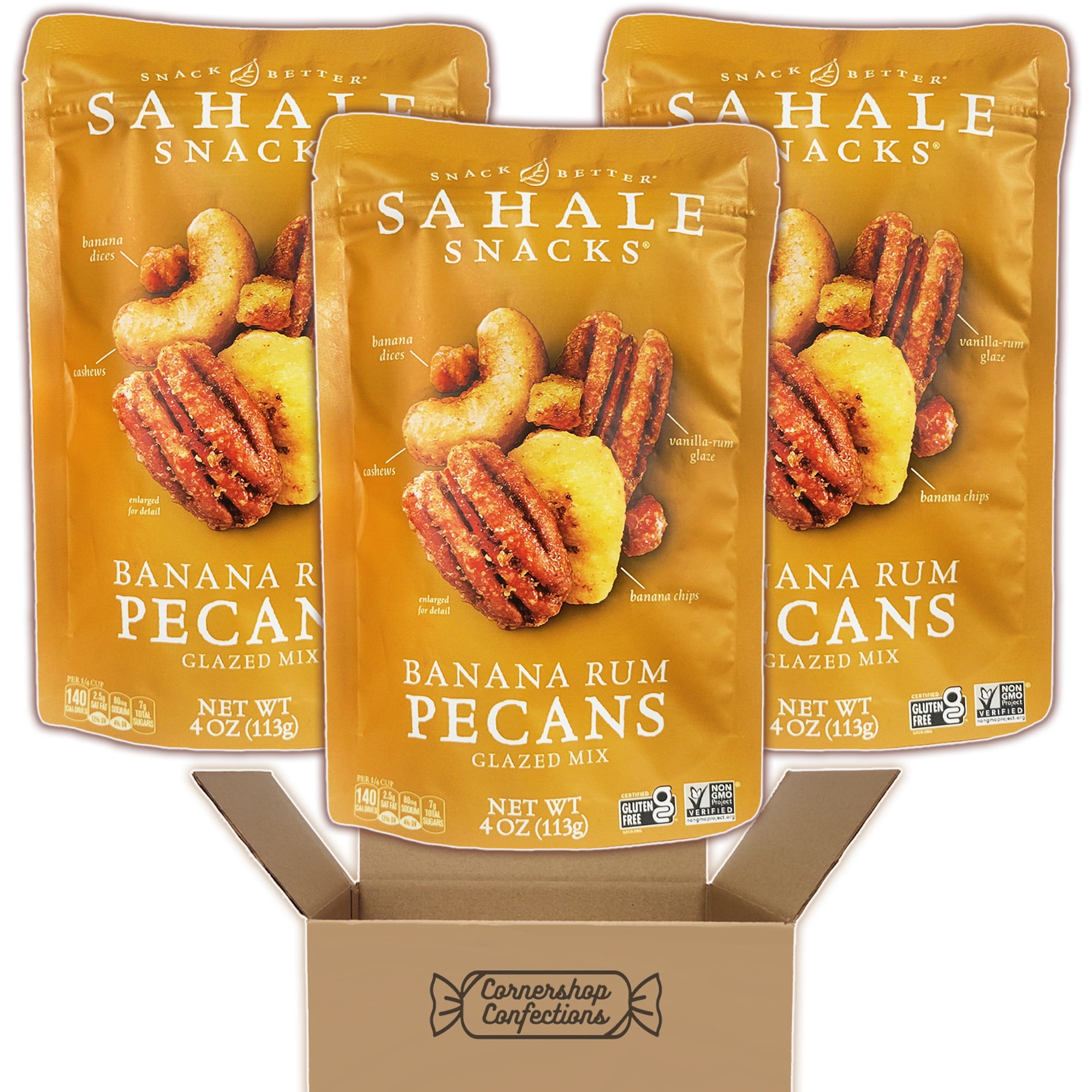 Sahale Banana Rum Pecans Glazed Mix 3 Bag Bundle Pack - Cashews, Pecans ...