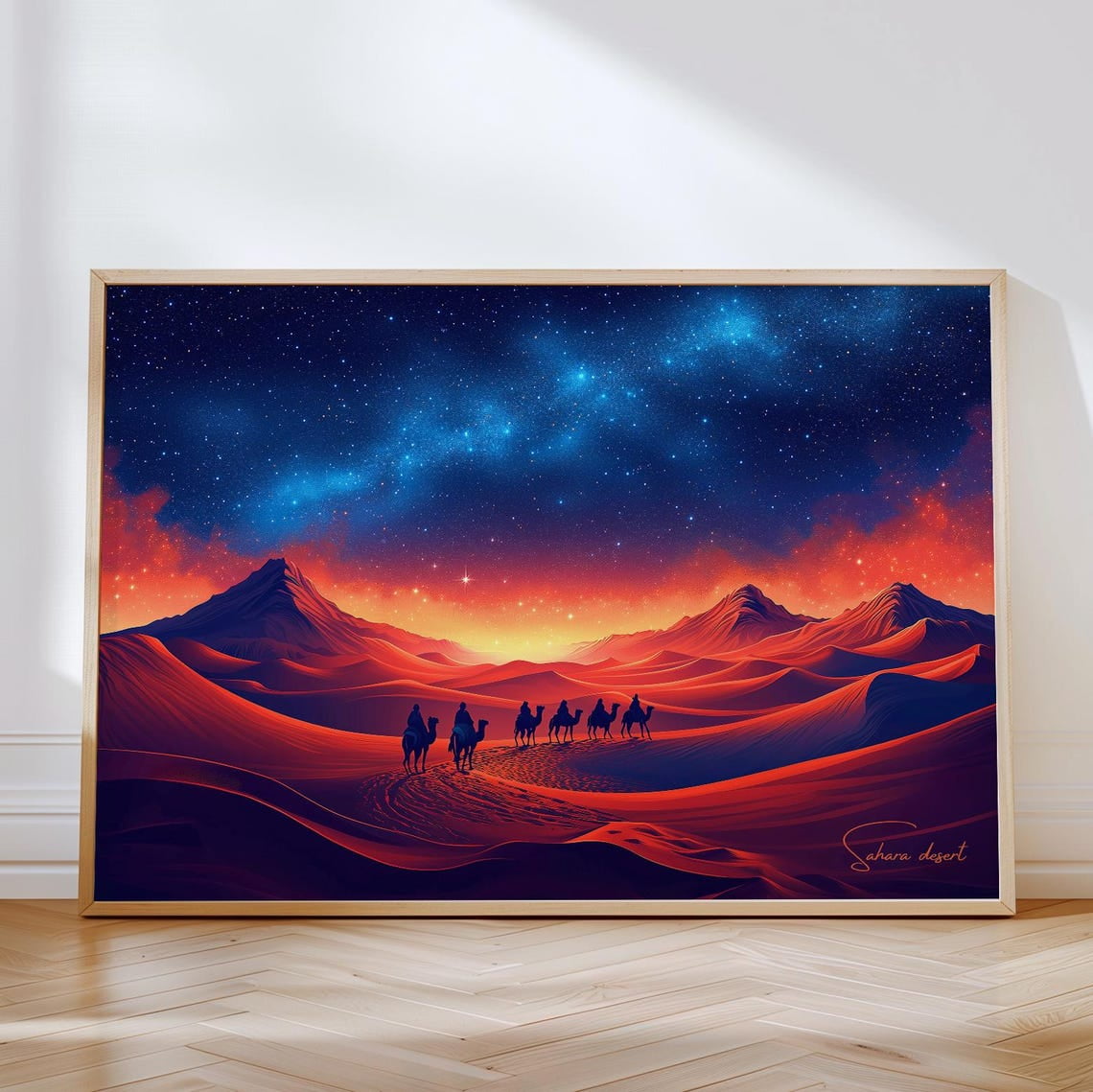 Sahara Desert Horizontal Travel Print - North Africa Wall Art Framed Poster, Illustration ...