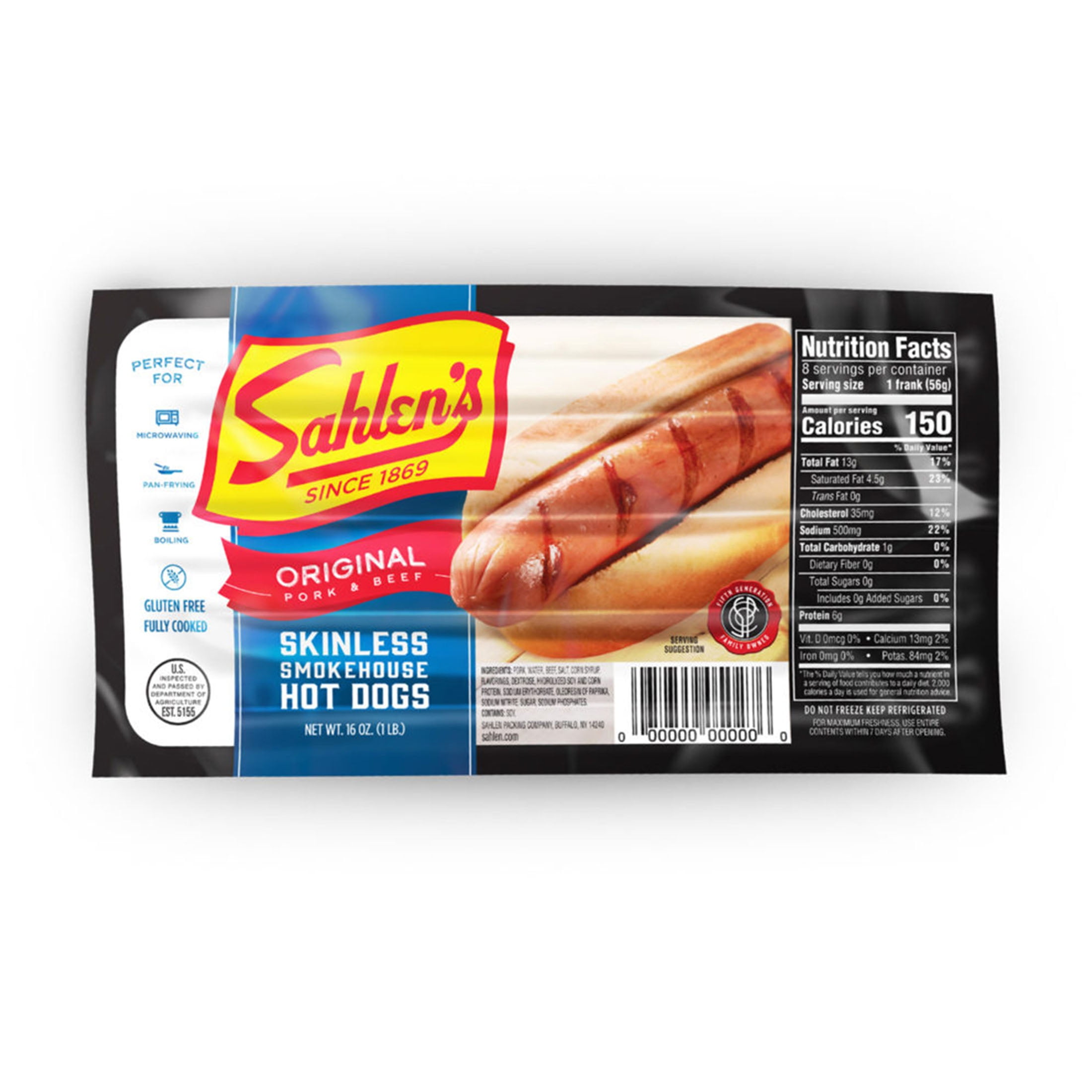 Sahlen’s Skinless Pork & Beef Hot Dogs, 1 lb Package - Walmart.com