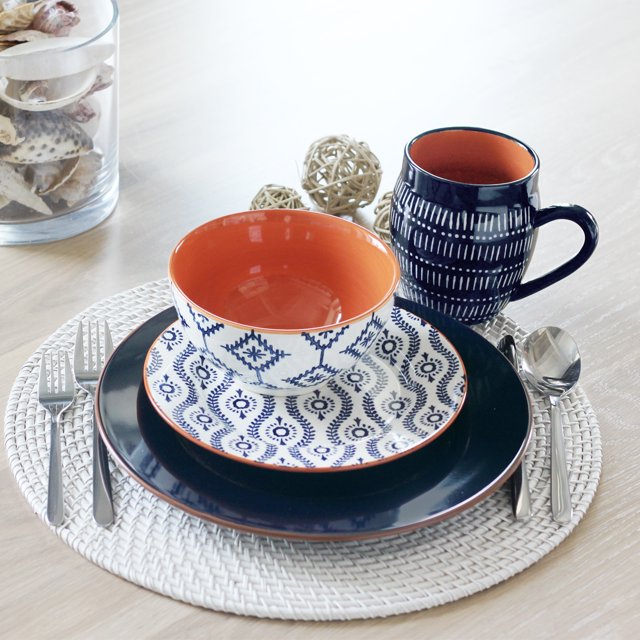 Sahn 16 Piece Stoneware Dinnerware Set, Blue - Walmart.com