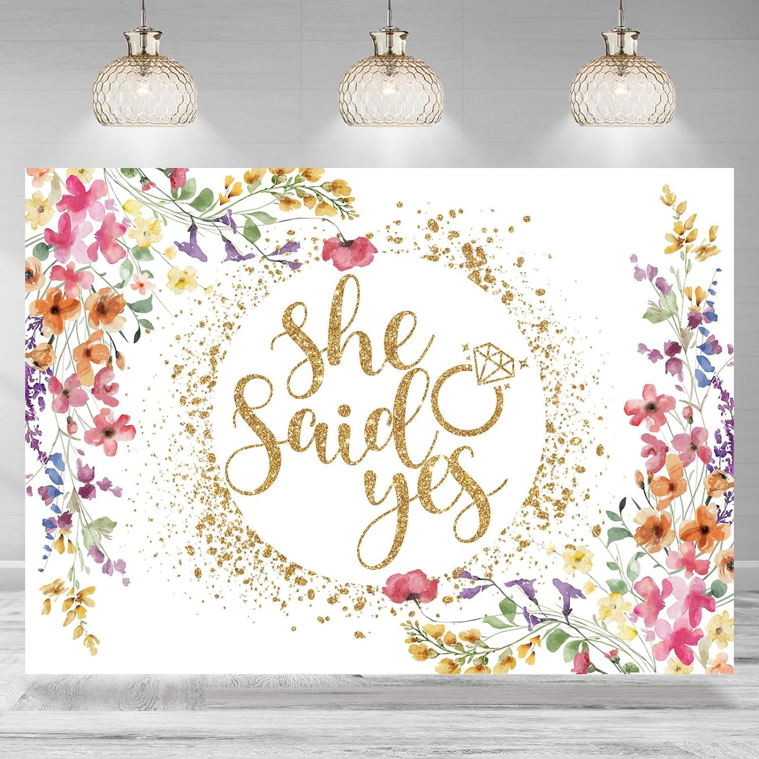 She Said Yes Backdrop Bridal Shower Floral Colorful Wedding Bride to Be ...