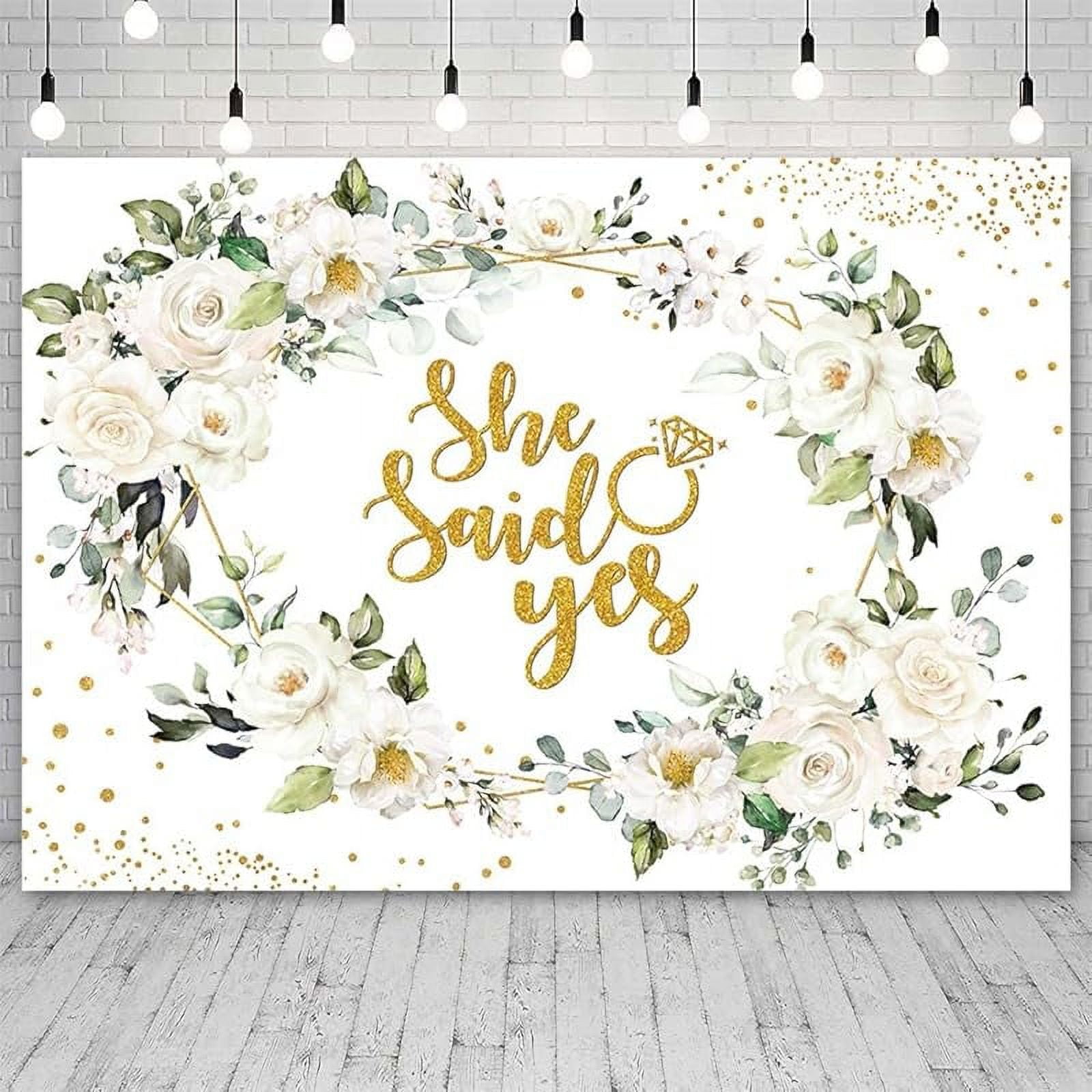 She Said Yes Backdrop Burgundy Floral Bridal Shower Wedding Anniversary ...