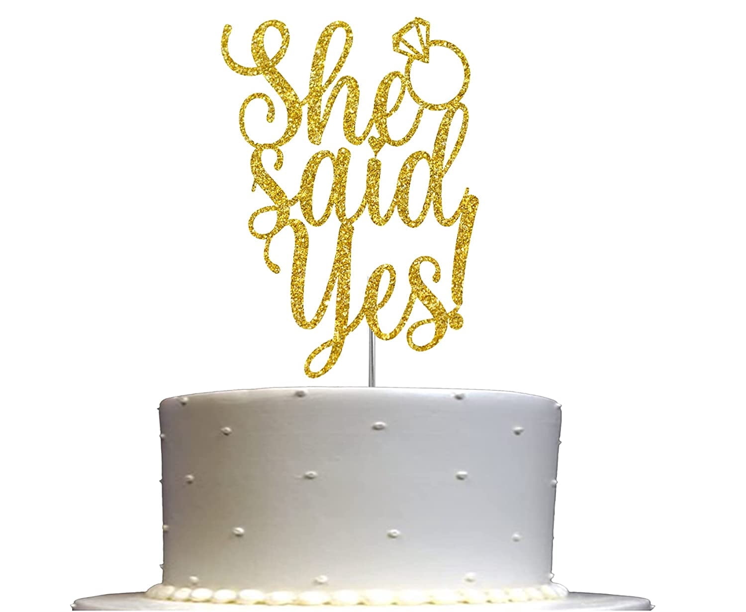 Gold 'She Said Yes' Glitter Cake Topper, Double Sided, Acrylic - For ...