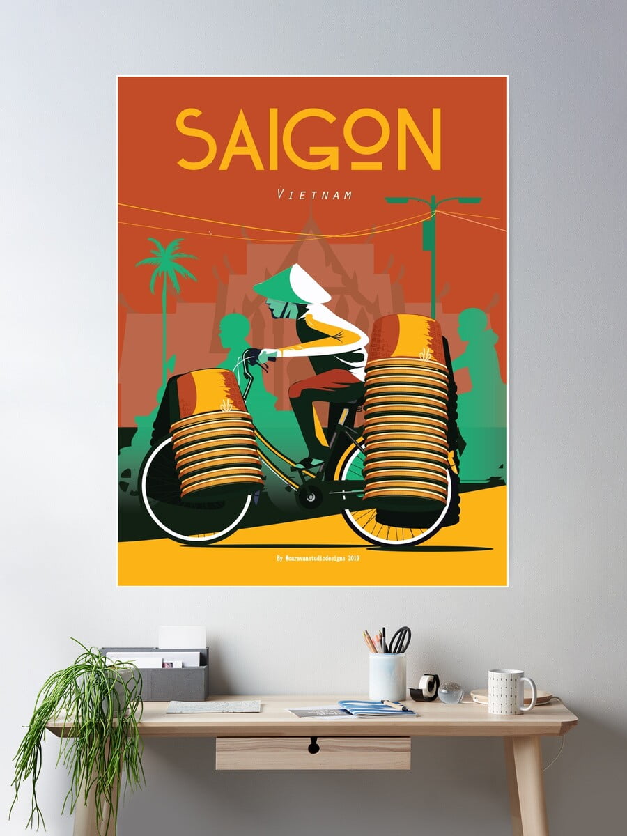 Saigon City Retro Poster - Vietnam Art Print | Travel Poster Poster ...