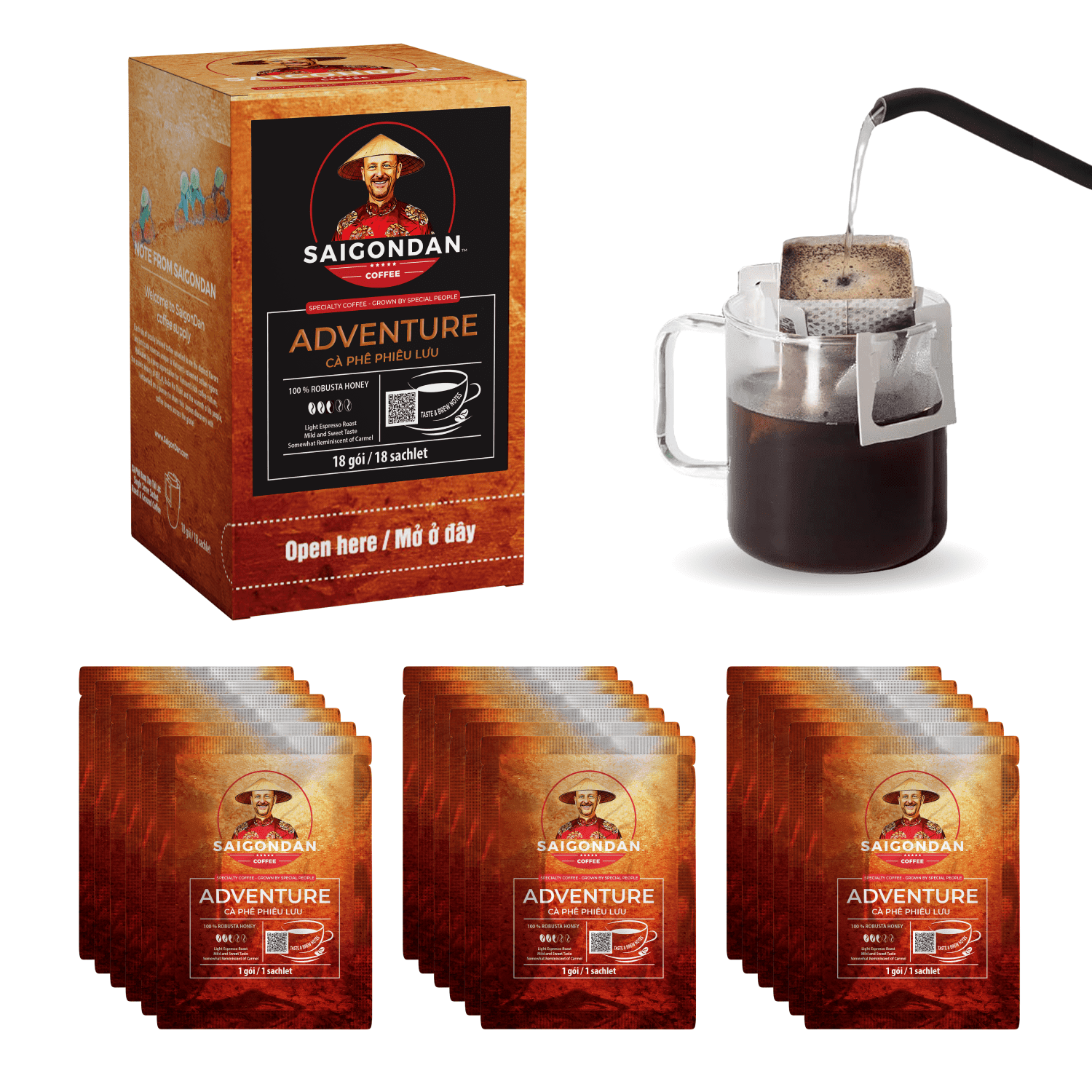 Saigondan Drip Instant Coffee - Adventure | Light Espresso Roast | 100% ...