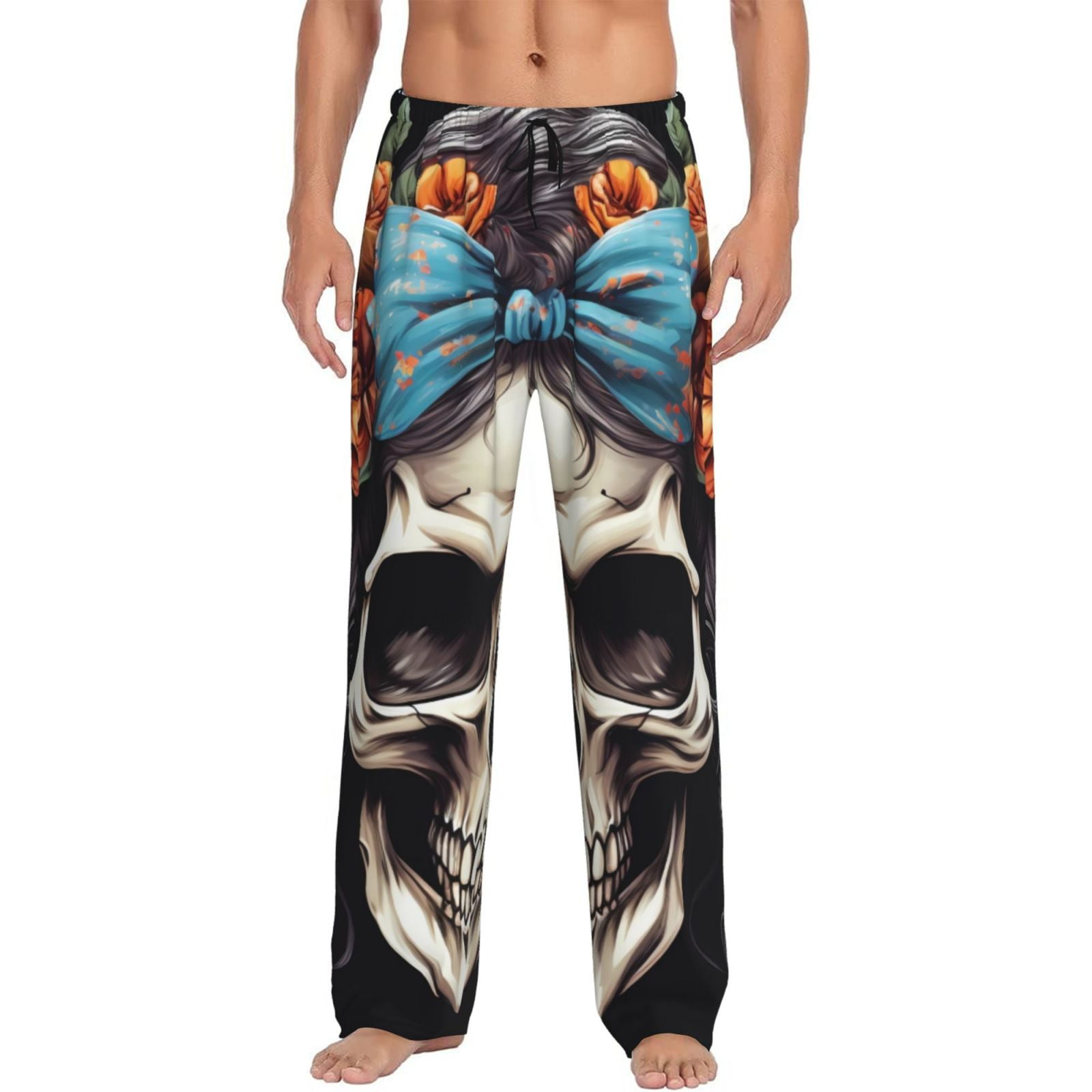Saiise Bow Flower Skull Print Mens Pajama Pants for Men,Mens Lounge ...