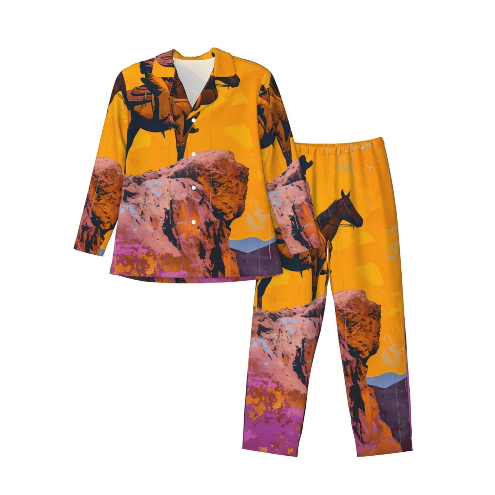 Saiise Cliff Western Cowboy Men's Sleepwear Set Lapel Neck Button Down ...