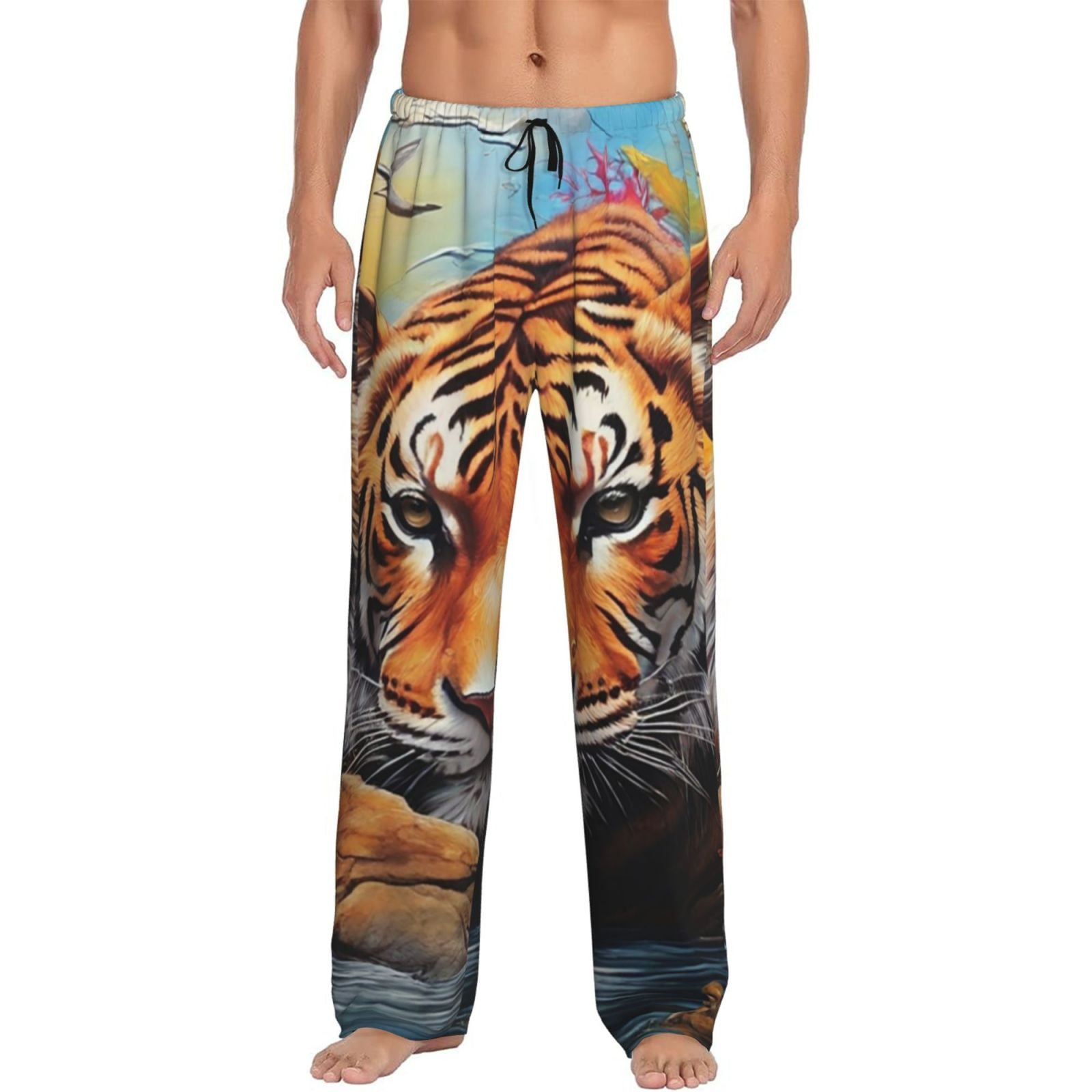 Saiise Colorful Plant Tiger Print Mens Pajama Pants for Men,Mens Lounge ...