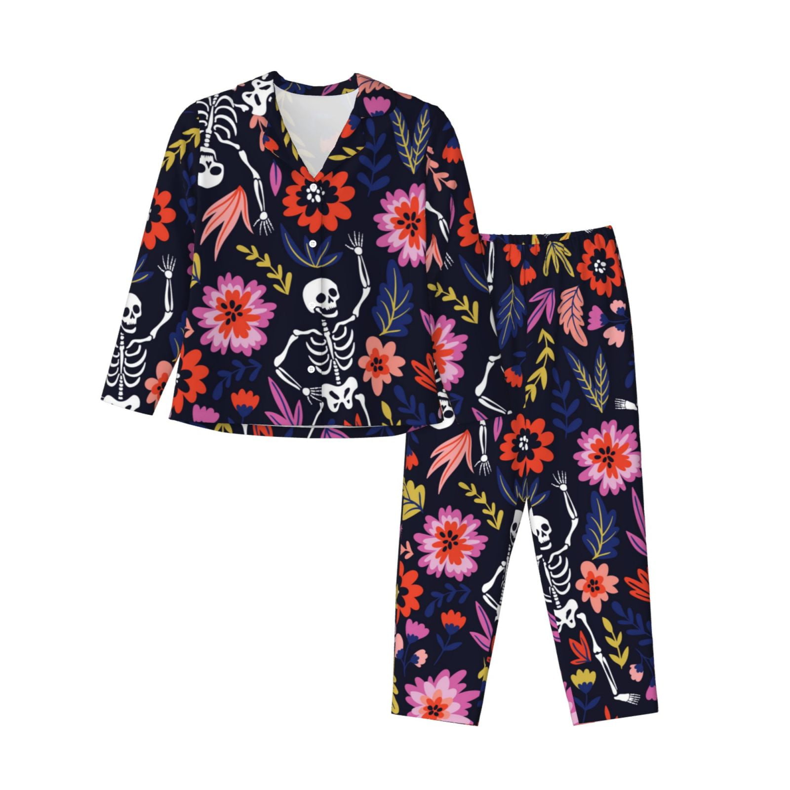 Saiise Dancing Skeletons Floral Garden Print Women Soft Pajama Sets ...