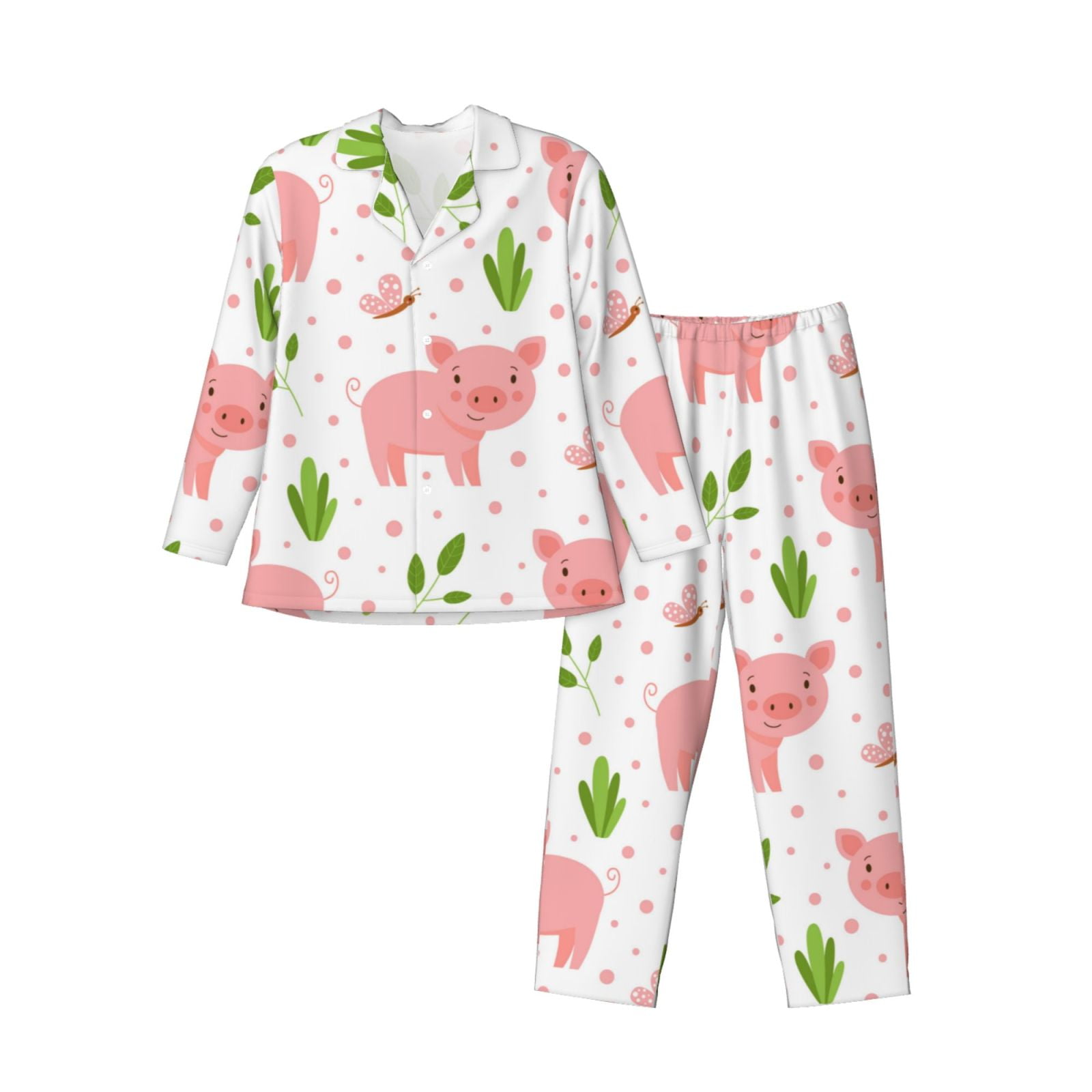 Saiise Funny Little Pigs Men's Sleepwear Set Lapel Neck Button Down ...