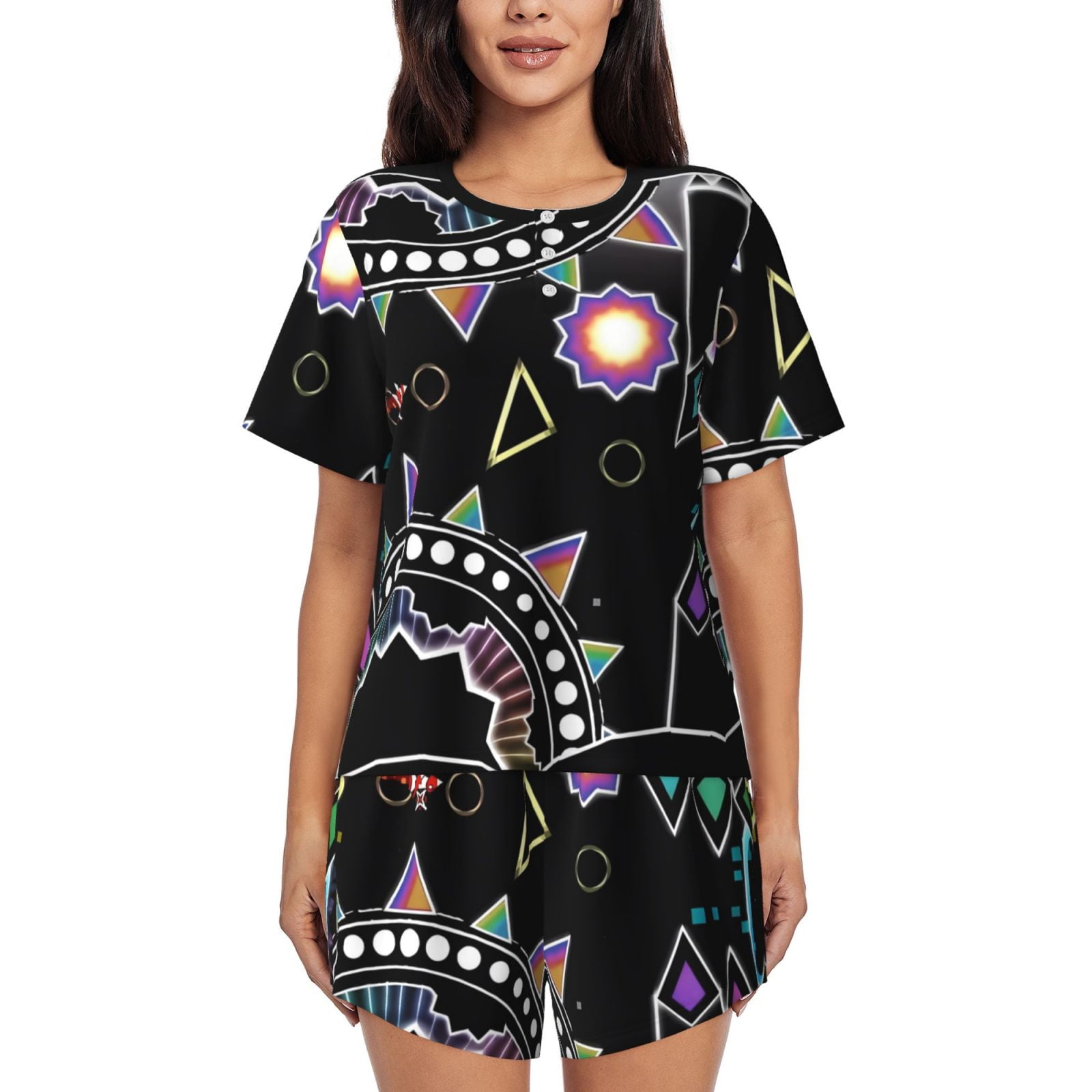Saiise Geometry Dash Pajamas Sets for Women Soft Short-Sleeved Pjs with ...