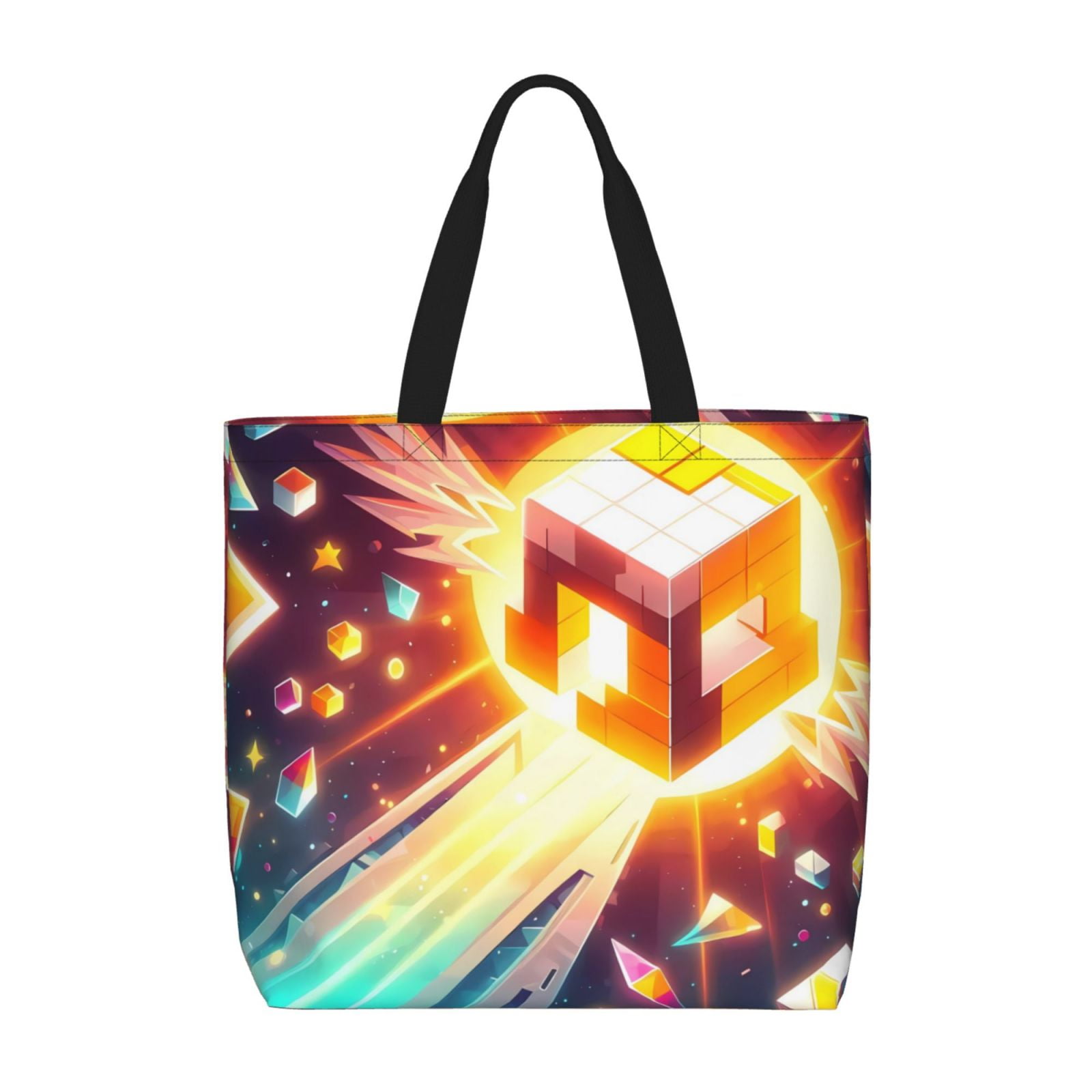 Saiise Geometry Dash Pattern Canvas Tote Bags,Tote Bags Multi-Purpose ...