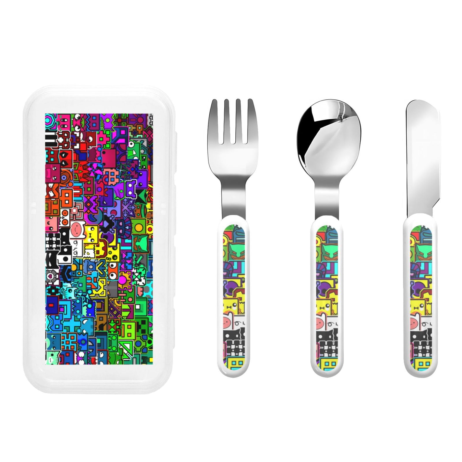 Saiise Geometry Dash Print 3 Piece Cutlery Set – Metal, Reusable ...