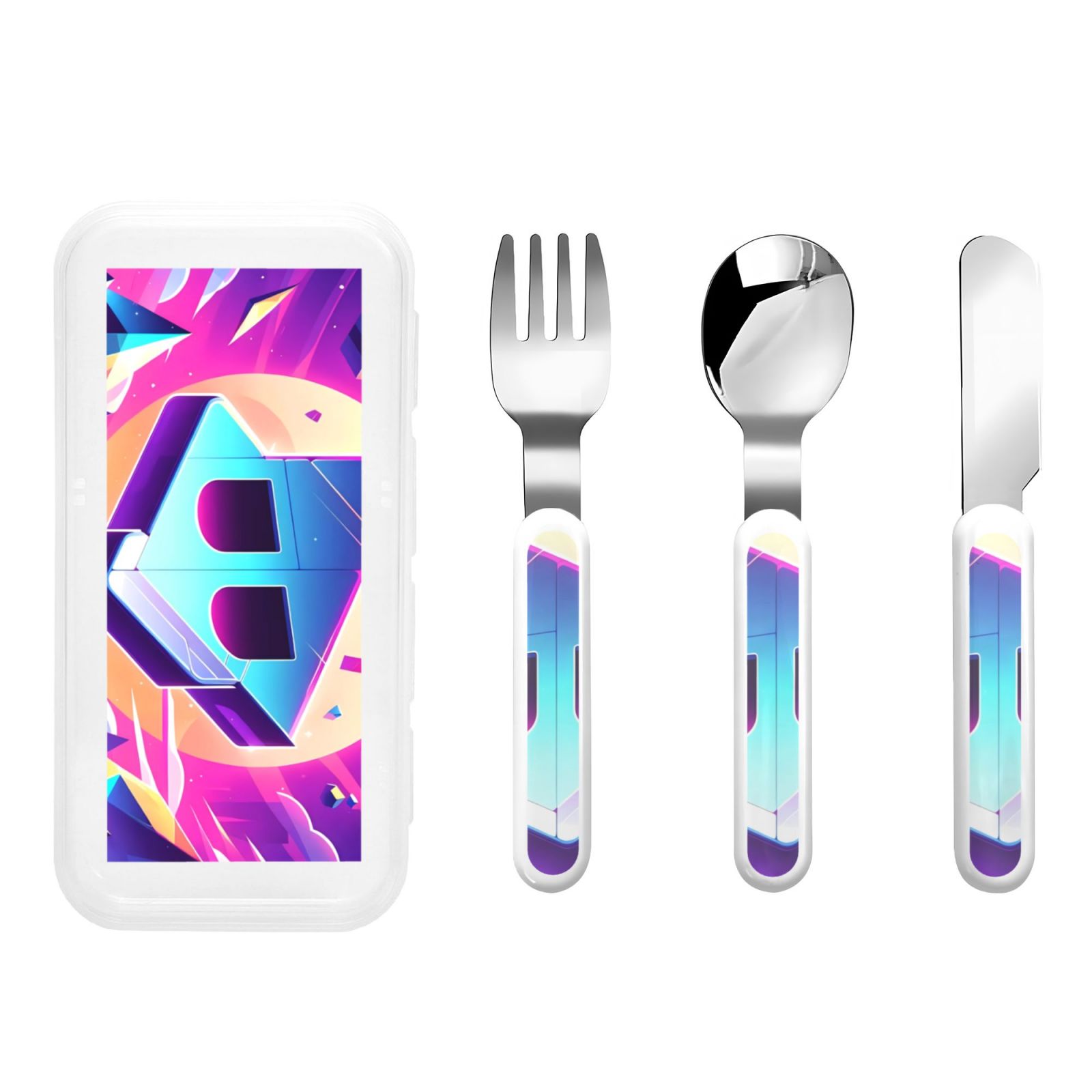 Saiise Geometry Dash Print 3 Piece Cutlery Set – Metal, Reusable ...