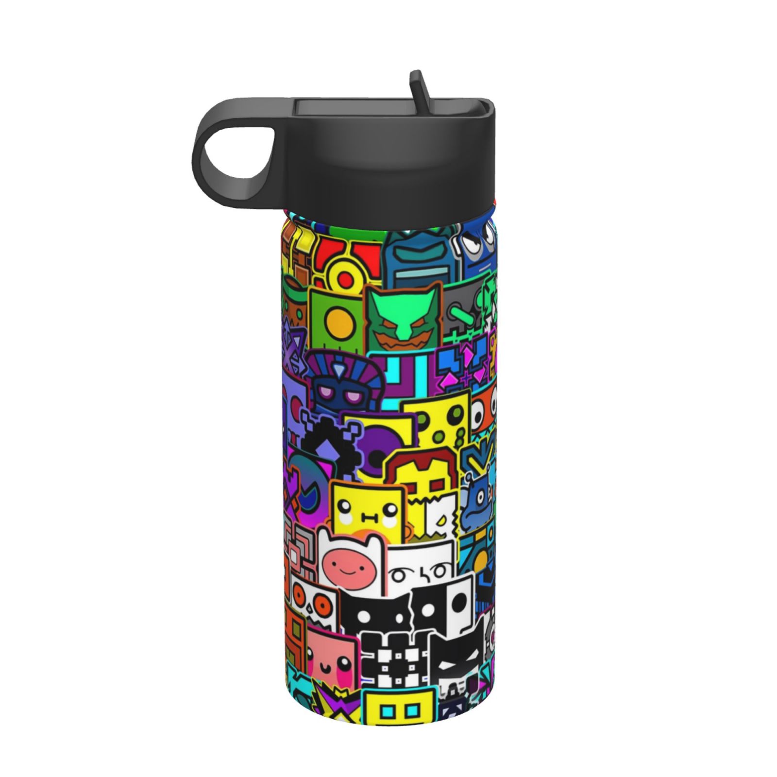 Saiise Geometry Dash Print Insulated Water Bottle with Straw,Sports ...